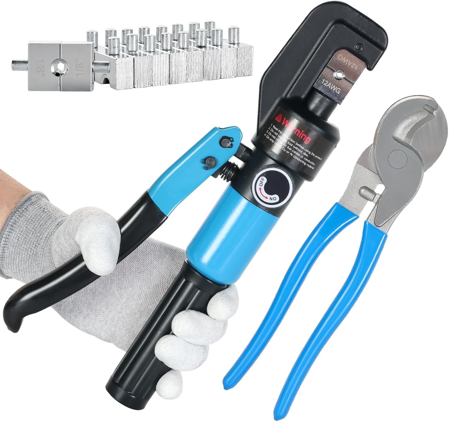 10 Ton Hydraulic Crimper Tool Kit with , 9 Standard Chromed Hexagonal ...