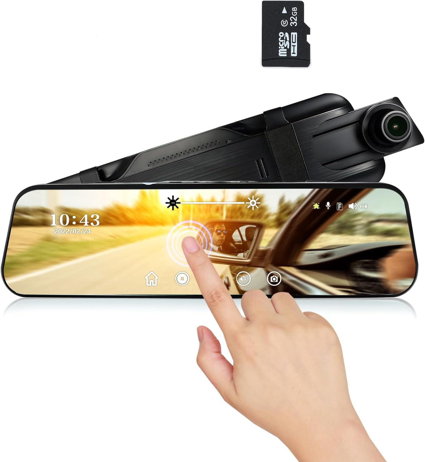 10'' Touch Screen DVR Rearview Mirror Dash Cam for Car Dual Cameras ...