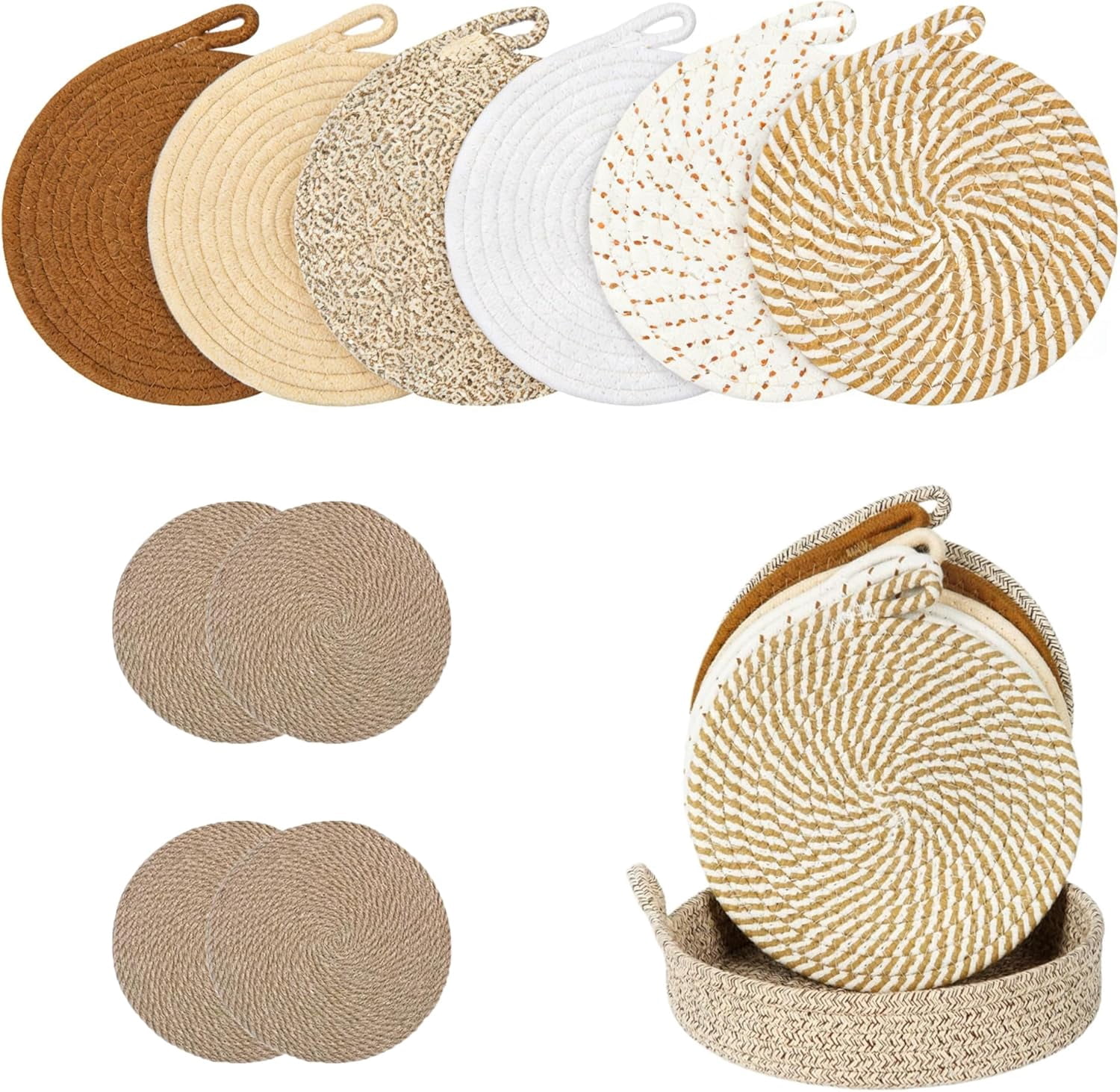 10'' Trivets for Quartz Countertops with Storage Basket, 6 Pack Cotton ...