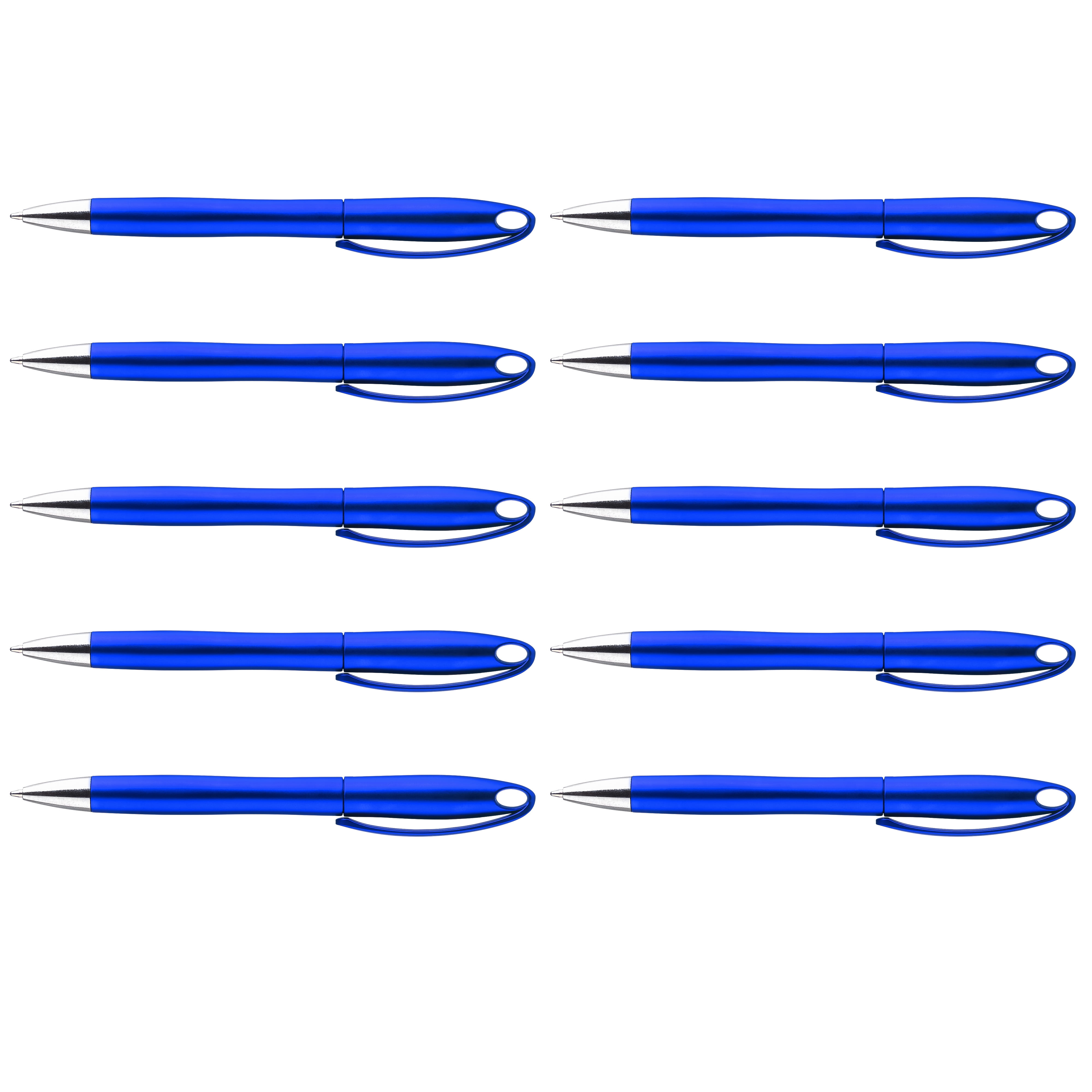 10 Twist Action Plastic Ballpoint Pens - Matte Barrel, Black Ink - Blue ...