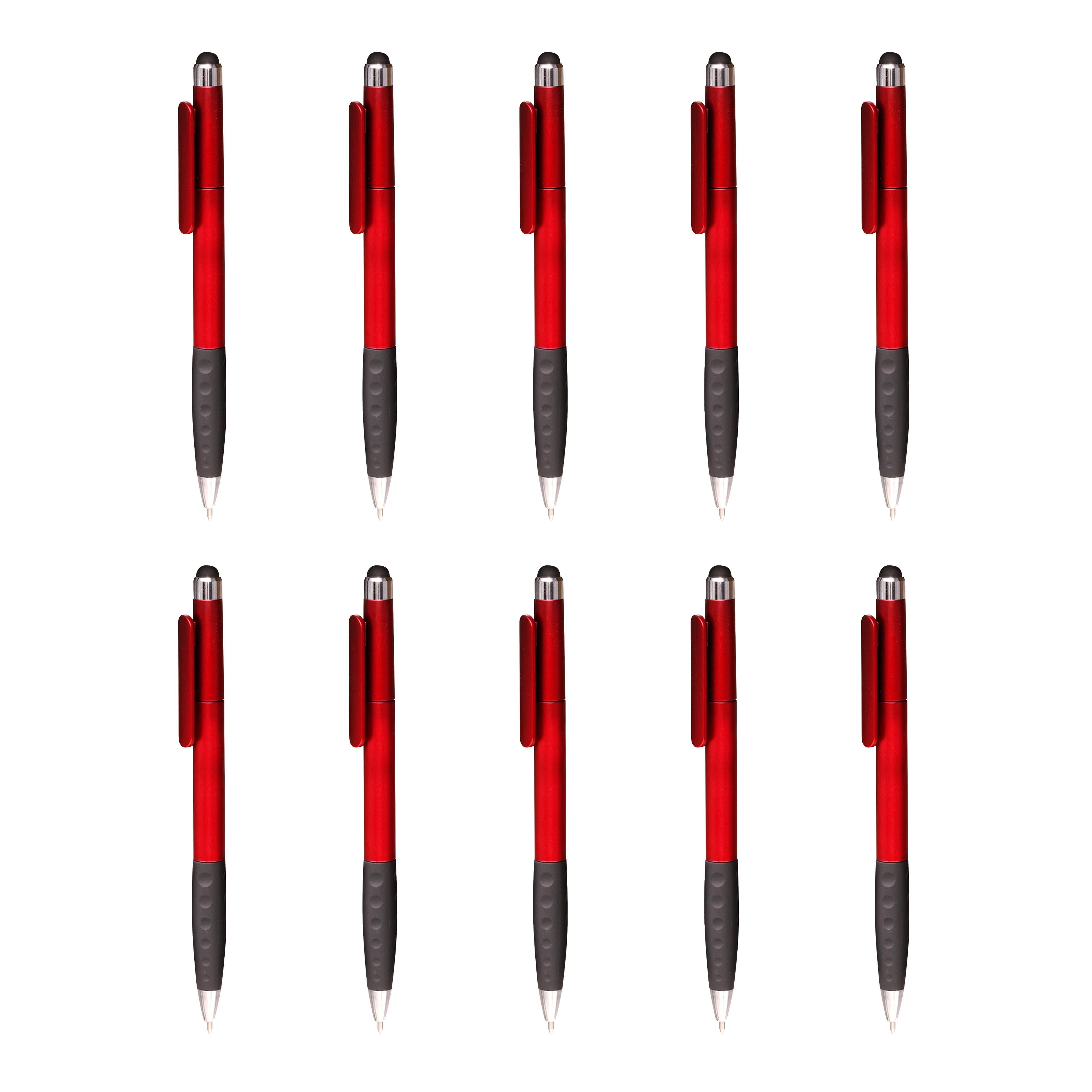 10 Twist Plastic Stylus Pens Pack - Ballpoint, Rubber Grip - Red ...