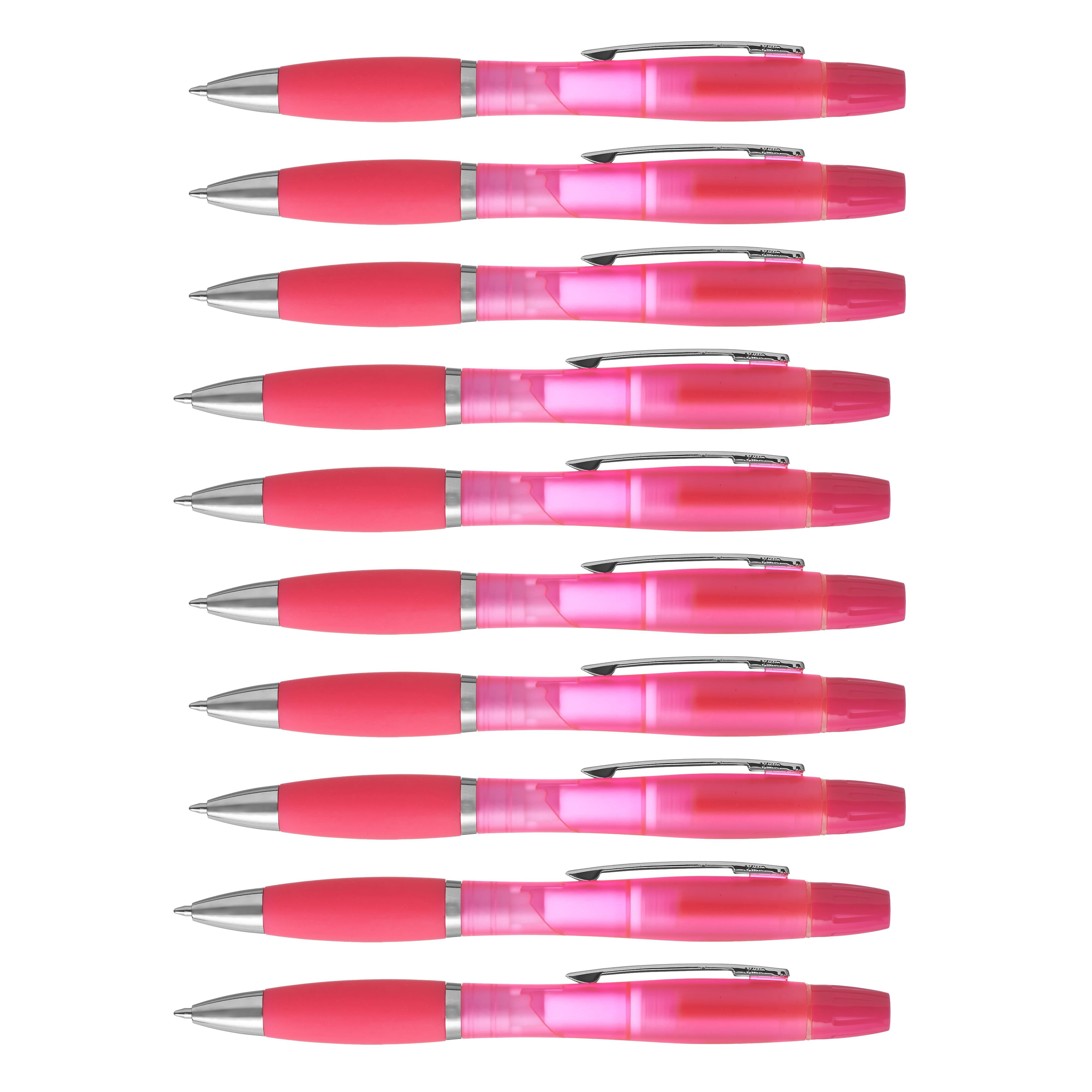 10 Two in one Highlighter Pens Pack - Ballpoint, Silver Accents - Pink ...