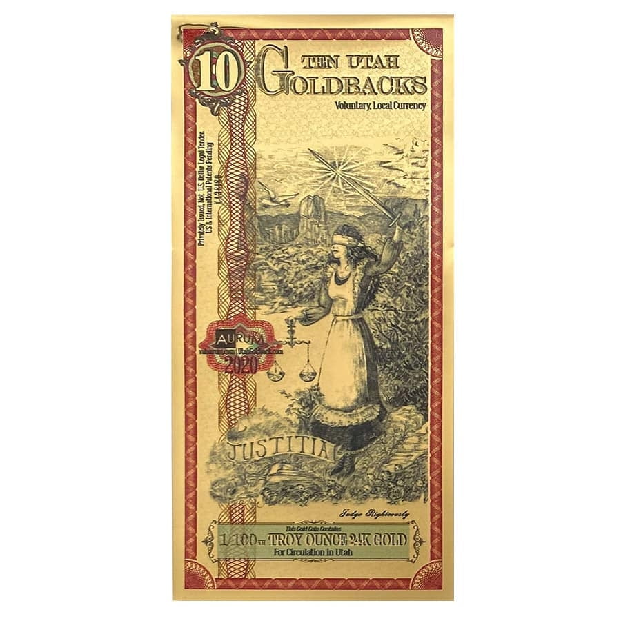 10 Utah Goldbacks 1/100 oz 24K Gold Foil Aurum Note - Walmart.com