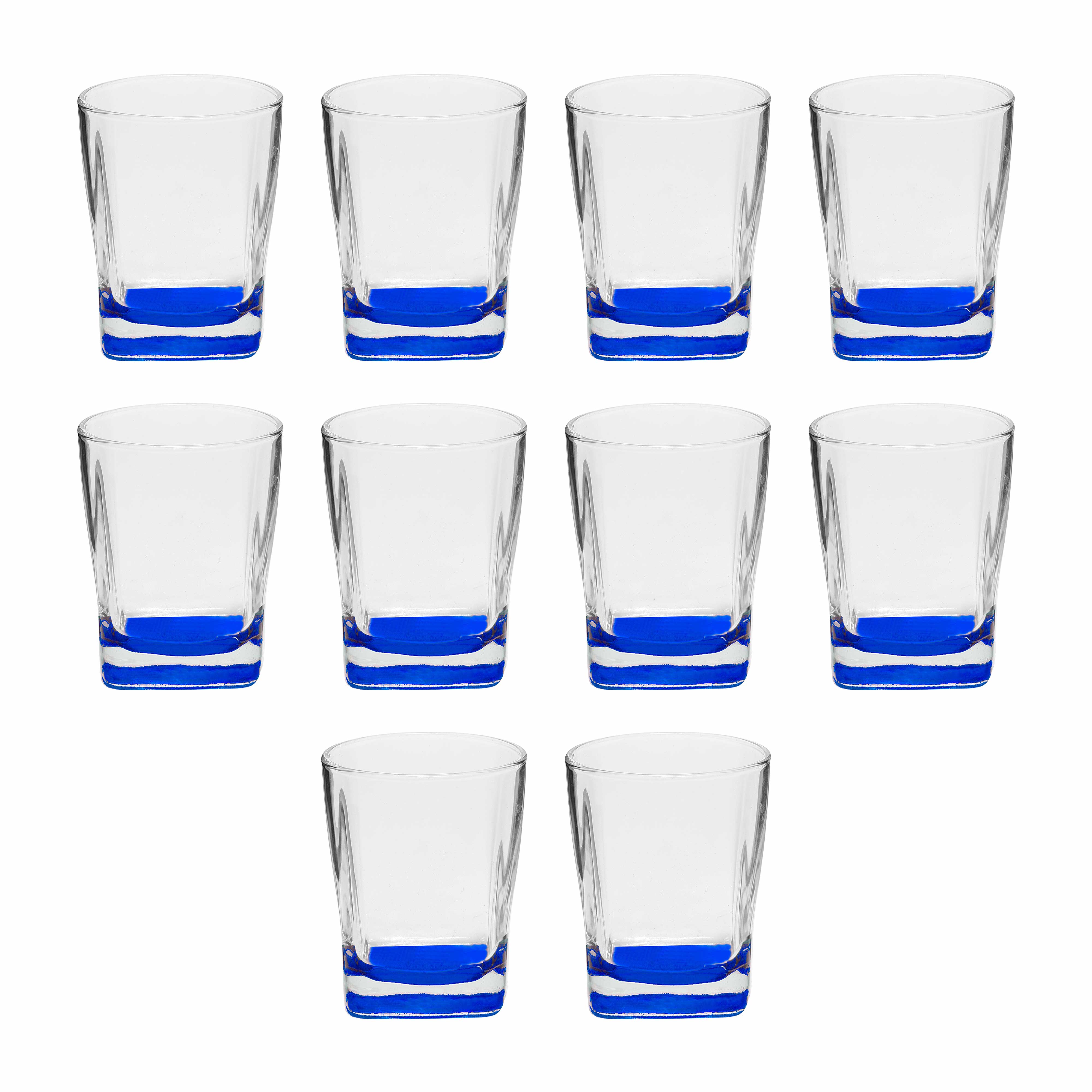10 Verona Whiskey Glasses Set, 11 oz. - Durable, Thick Base, Color Bottom, Barware - Blue ...