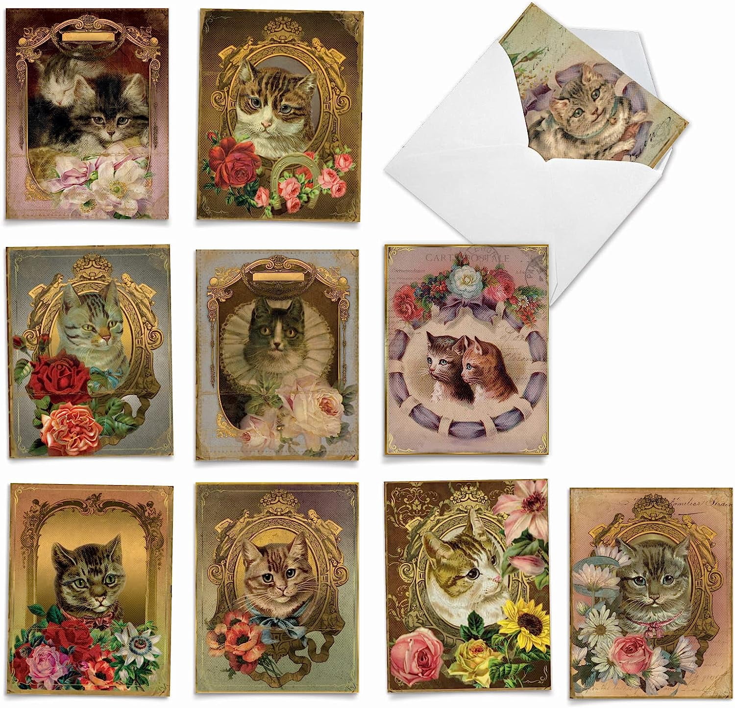 10 Vintage Cat Note Cards with Envelopes, ?Feline Frames? Blank ...