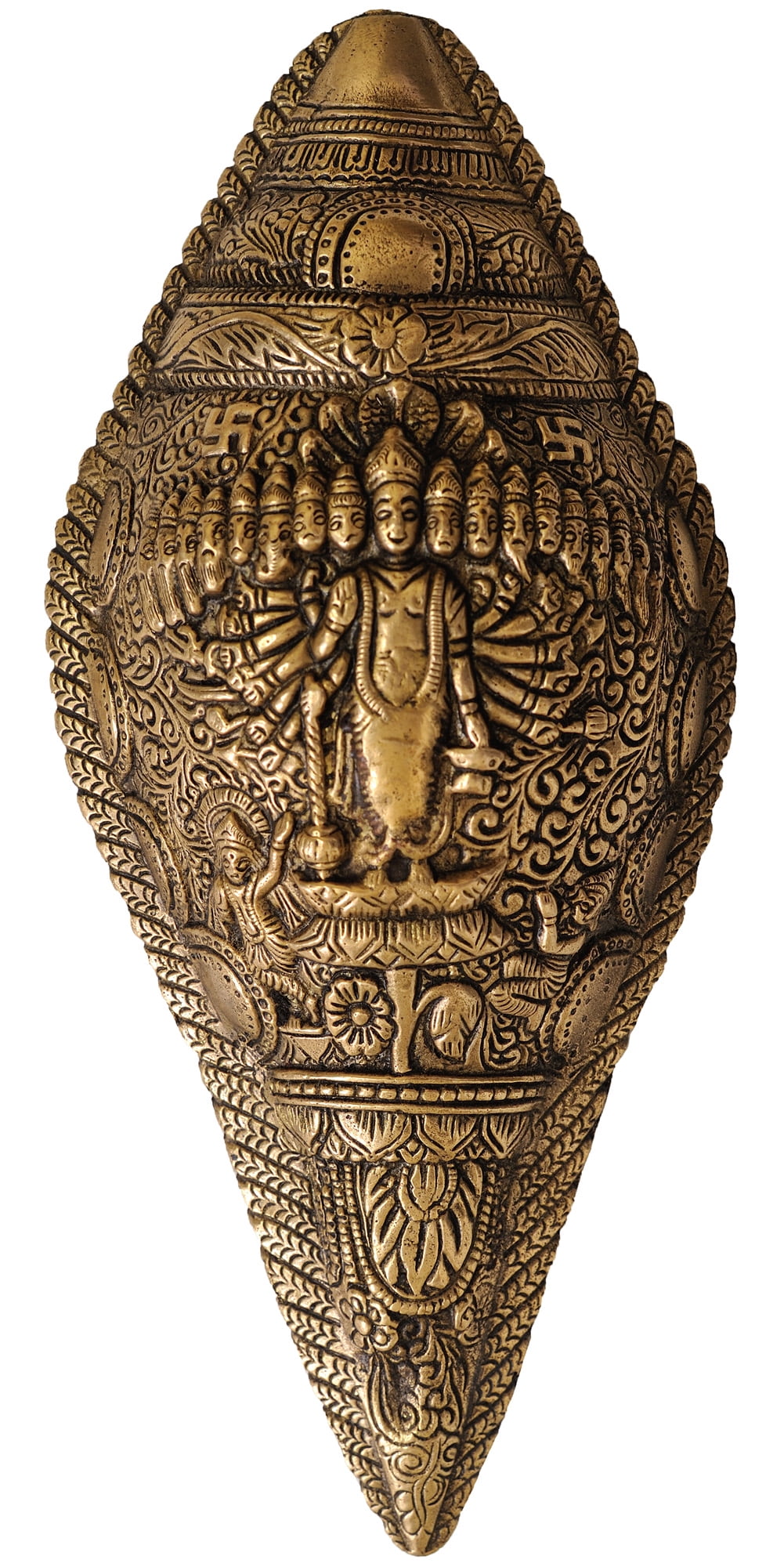 10 Inch Vishvarupa Conch Shaped Wall Hanging Brass Sculpture Handmade ...