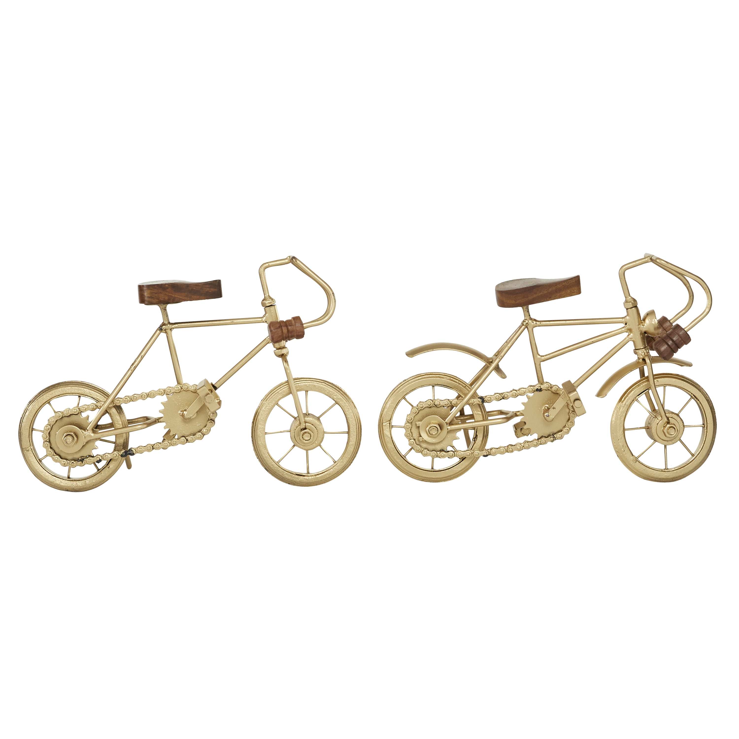 10"W, 7"H Gold Metal Bike Sculpture with Wood Accents, by DecMode (2 ...