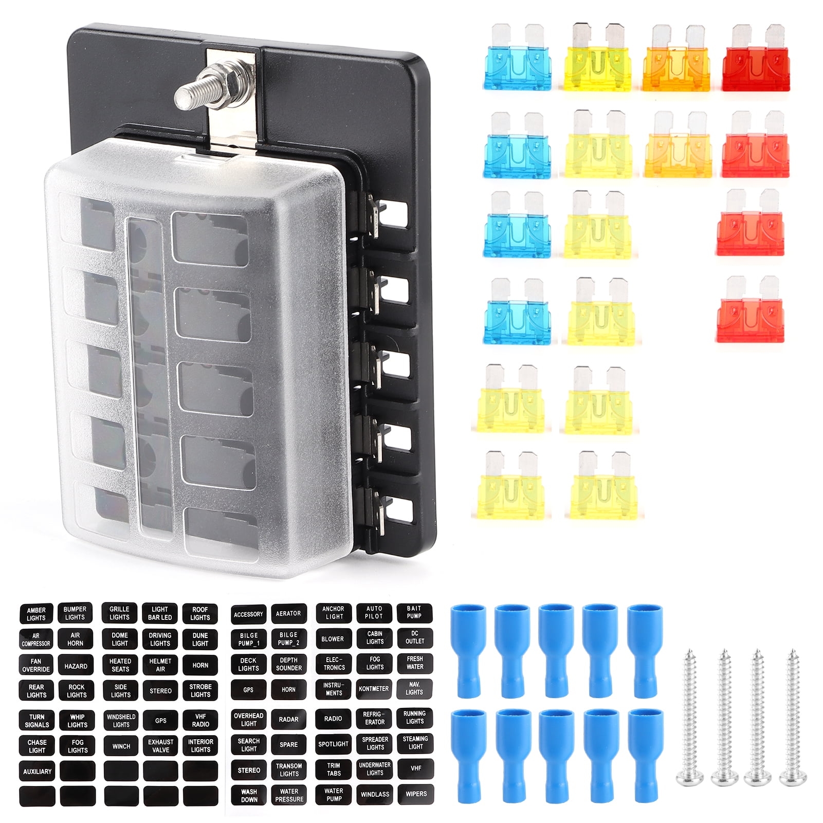10-Way Fuse Box Blade Fuse Block Holder with LED Indicator Light for ...