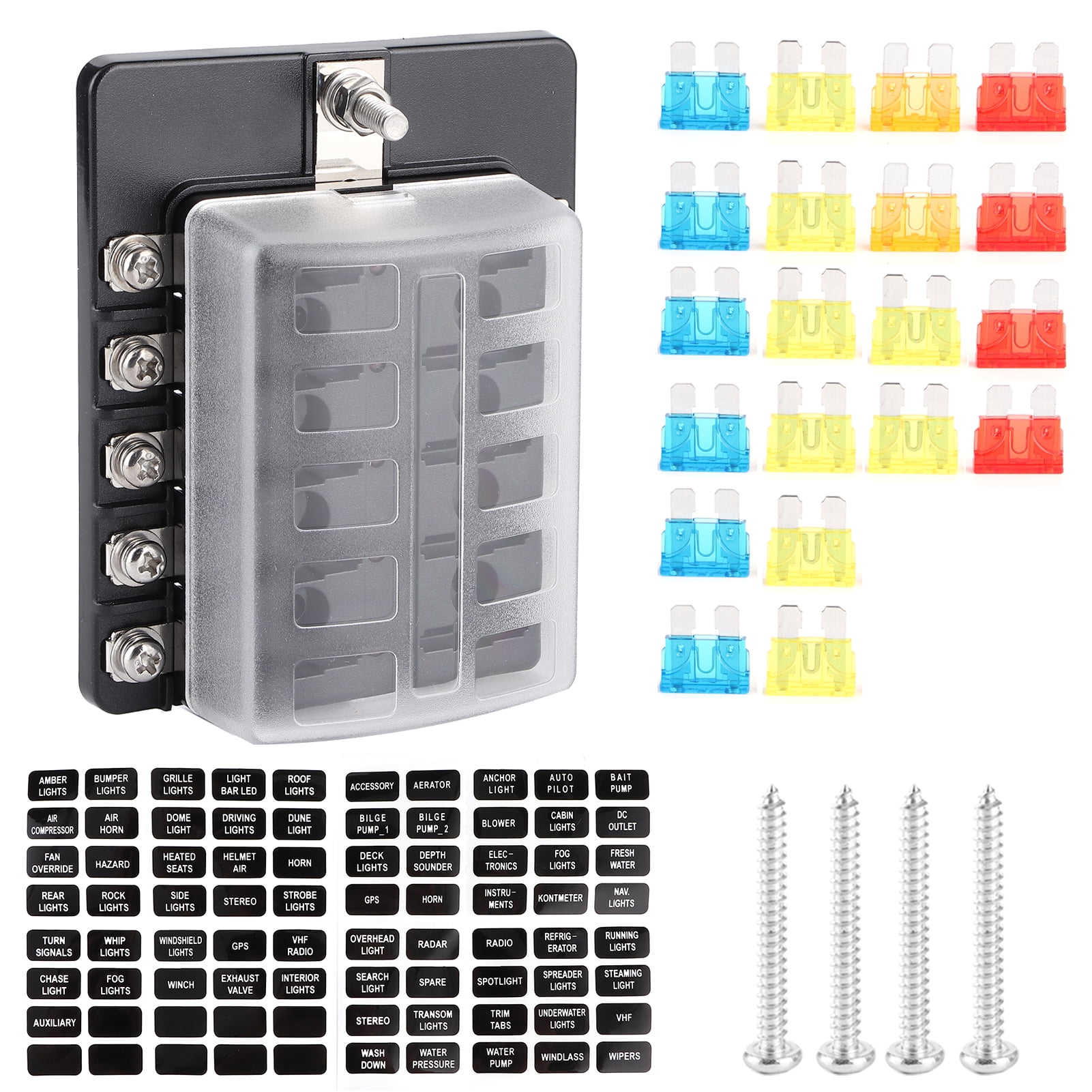 10?Way Screw Nut Terminal Fuse Box Blade Fuse Block Holders with LED ...