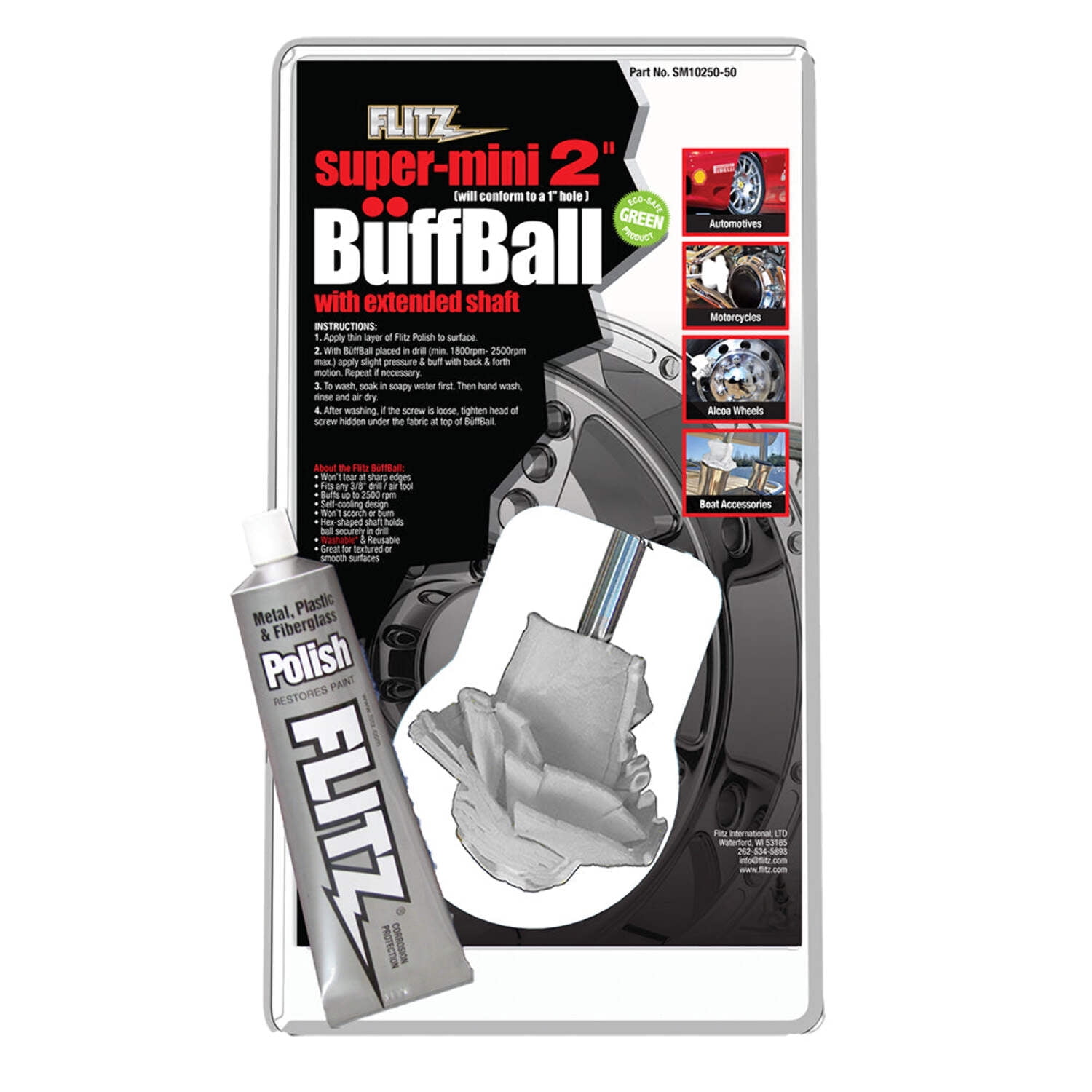 Flitz Buff Ball - Super Mini 2" - White w/1.76oz Tube Flitz Polish [SM ...