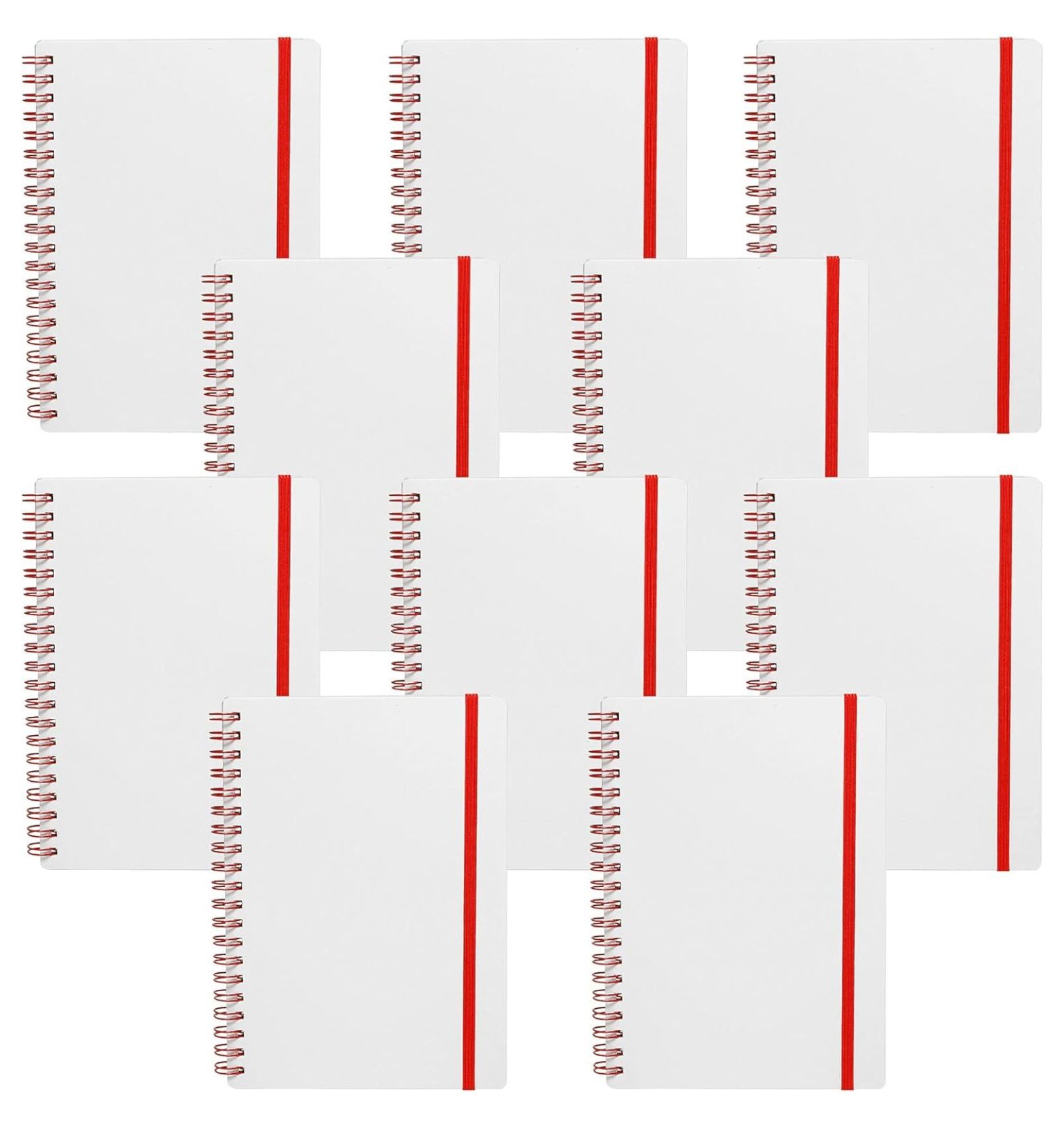 10 White Spiral Notebooks with Elastic Band Pack - 80 lined pages ...