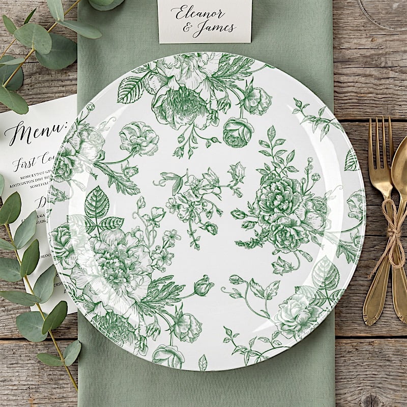 10 White with Pink 10" Round French Toile Floral Disposable Dinner ...
