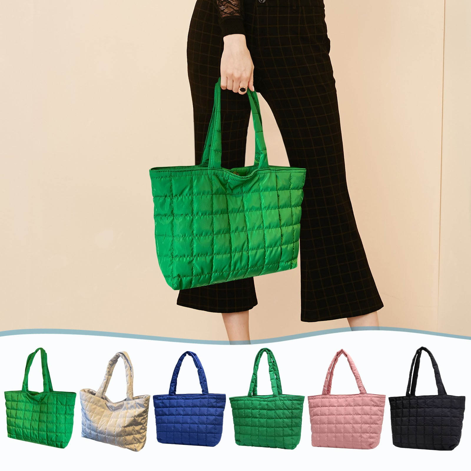 Under 10, Women'S Quilted Tote Bag Large Nylon Puffer Padding Shoulder ...