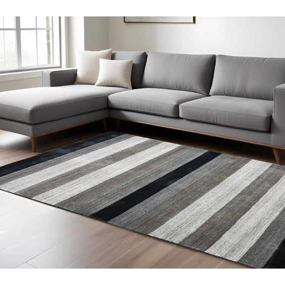 10' X 14' Black And Gray Wool Striped Hand Woven Area Rug - Walmart.com