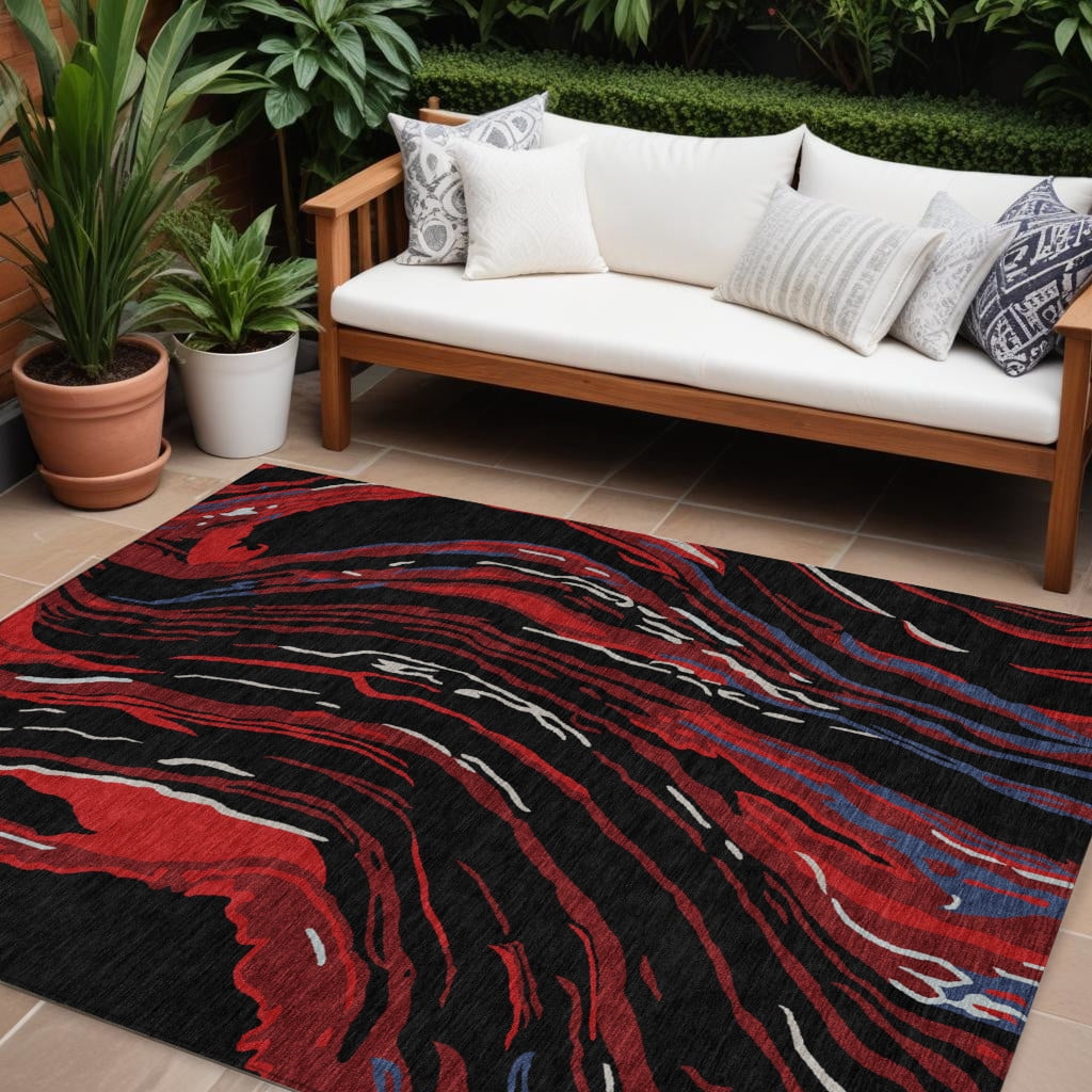 HomeRoots 600215 10 x 14 ft. Black, Red & Gray Abstract Washable Indoor ...