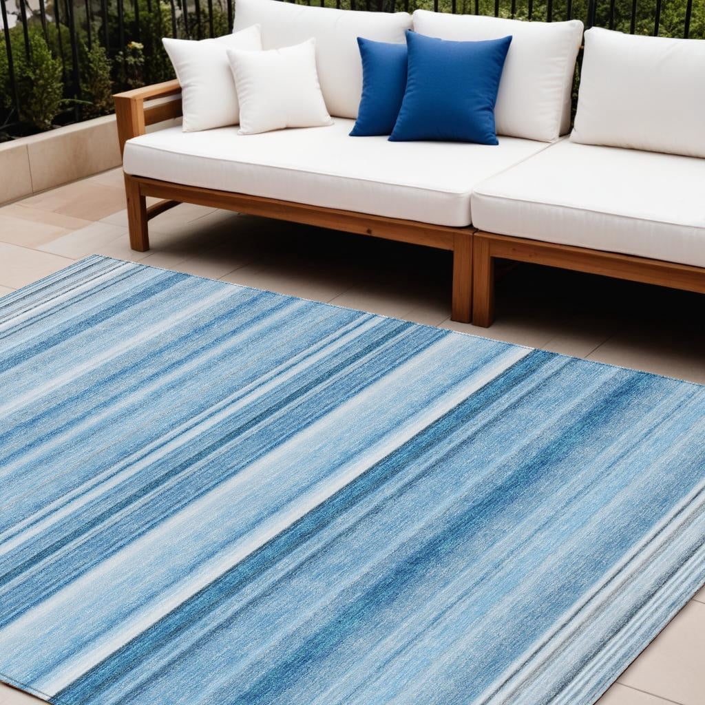 Great Description About Blue Striped Outdoor Rug