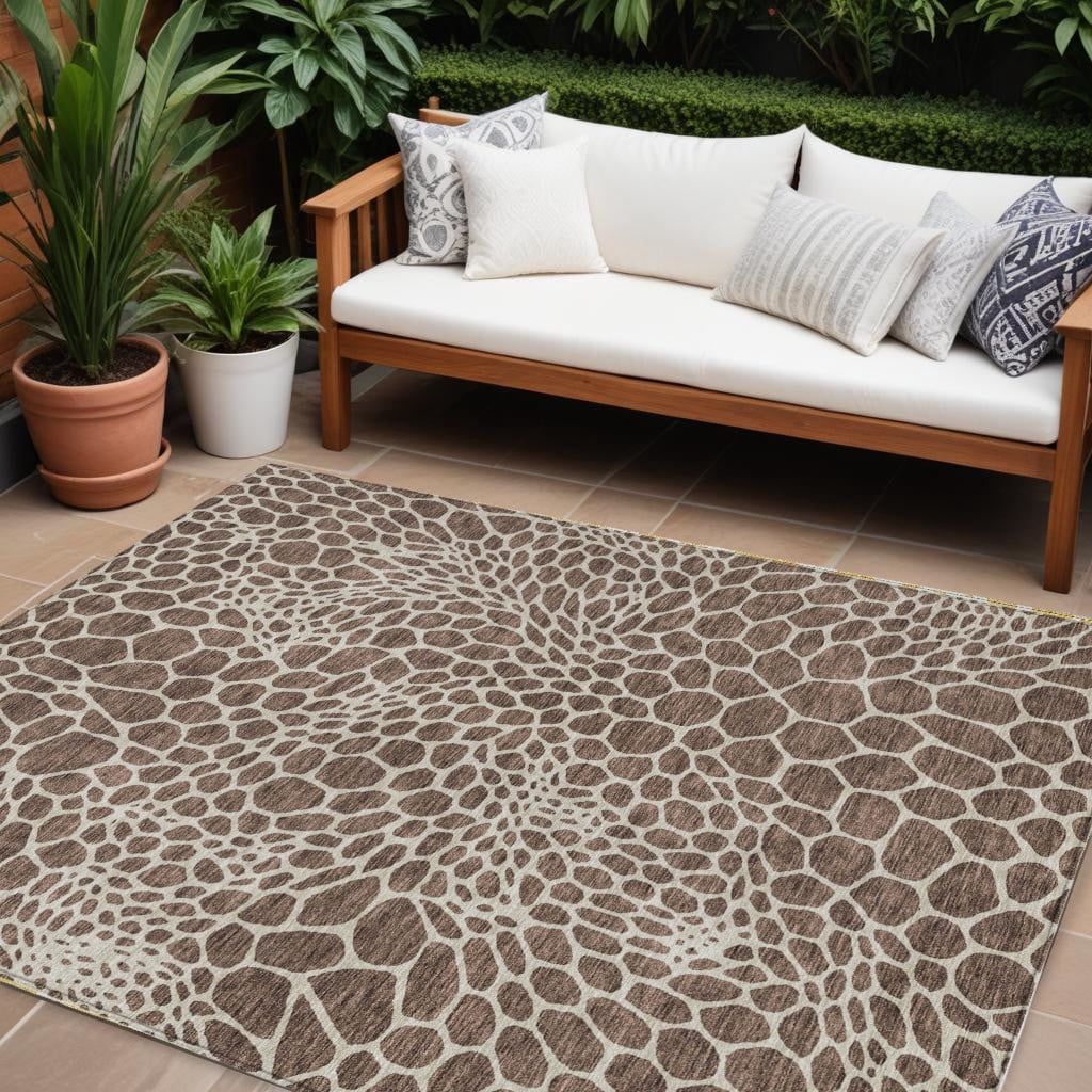 HomeRoots 595066 10 x 14 ft. Brown & Beige Geometric Washable Indoor ...
