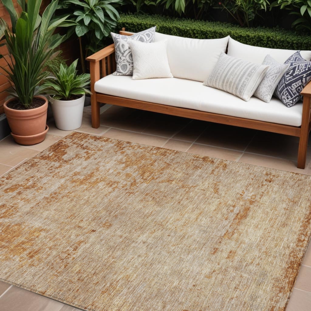 HomeRoots 605583 10 x 14 ft. Copper & Terra Cotta Abstract Washable ...