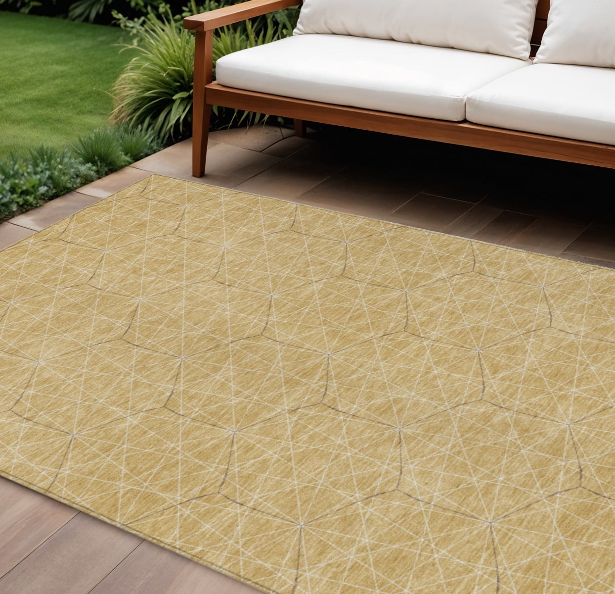 HomeRoots 596739 10 x 14 ft. Gold, Black & Beige Geometric Washable ...