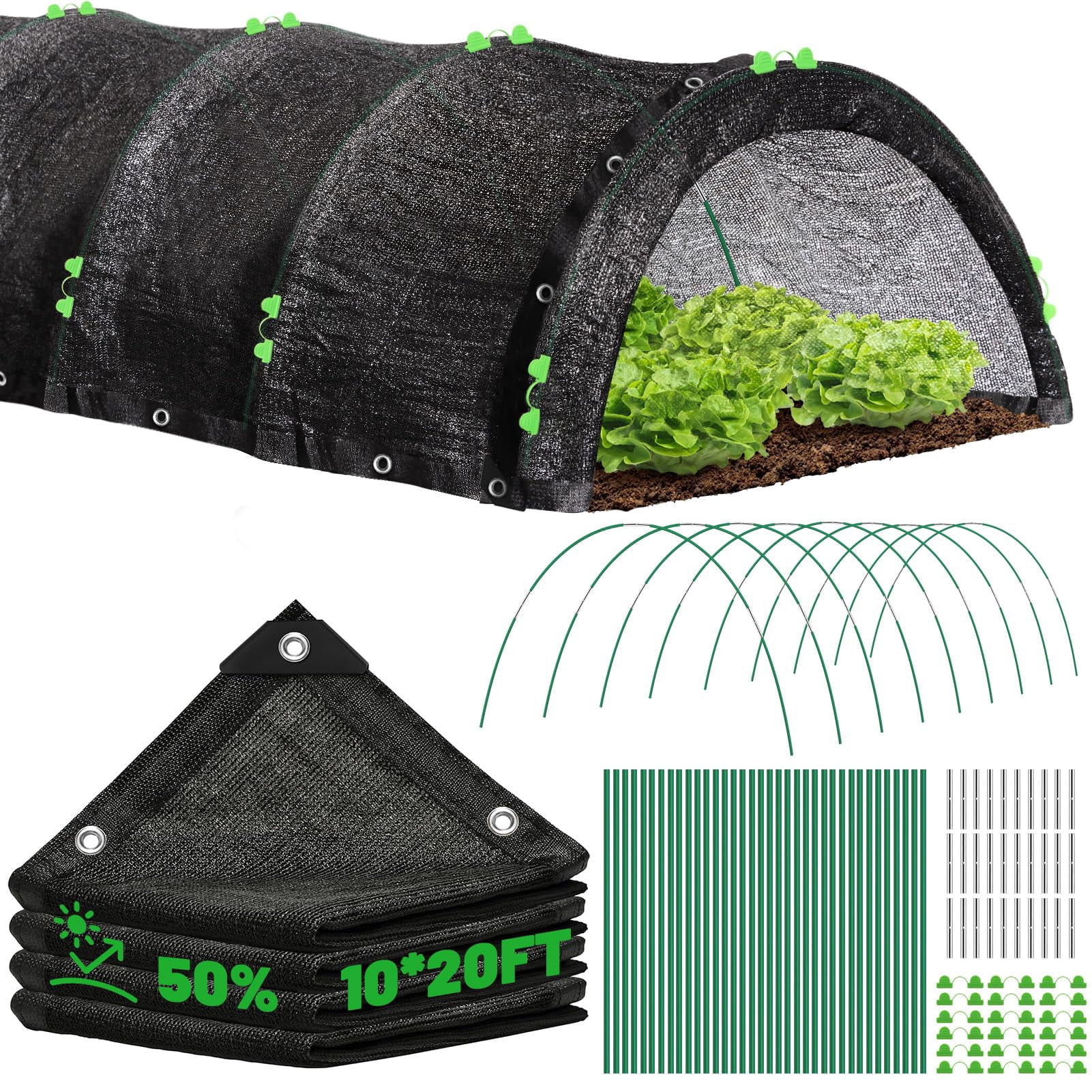 10 X 20FT 50% Garden Shade Cloth with Hoops,Plant Shade Cloth Garden ...