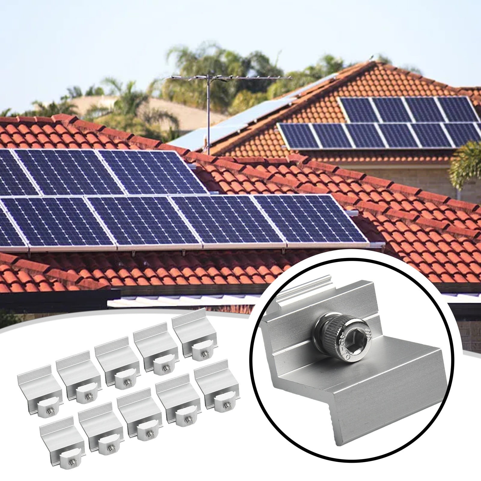 10 X Solar Panel Rail Bracket Mounting Aluminium Fixing End Clamp ...