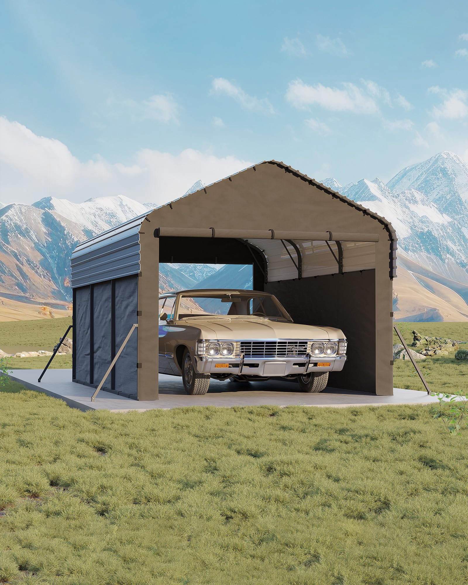 10'X15'X9' Metal Carport, Enclosed Car Ports with Heavy Duty Steel ...