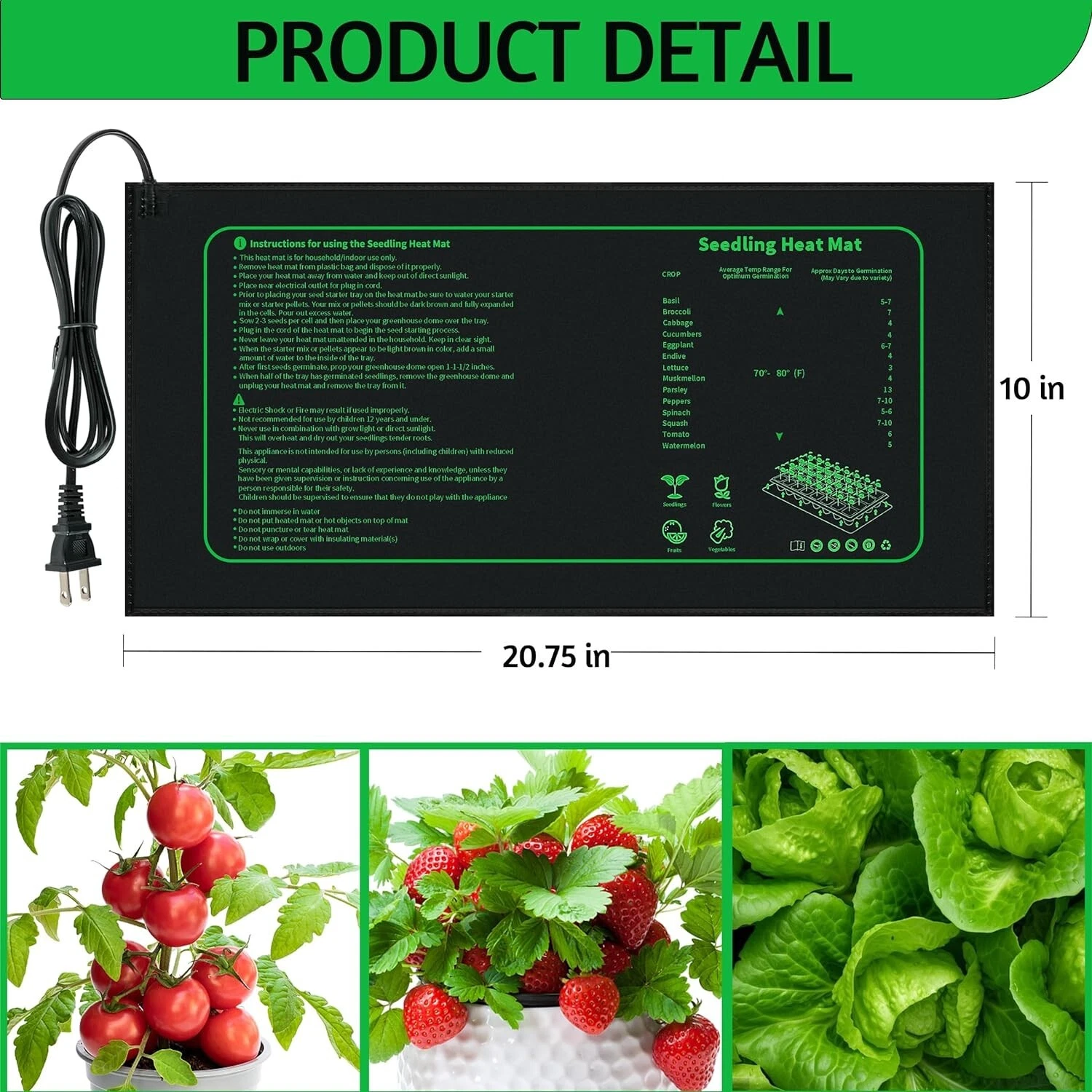 10"X20" Seed Starting Heat Mat Seed Cloning Heating Pad Germination ...