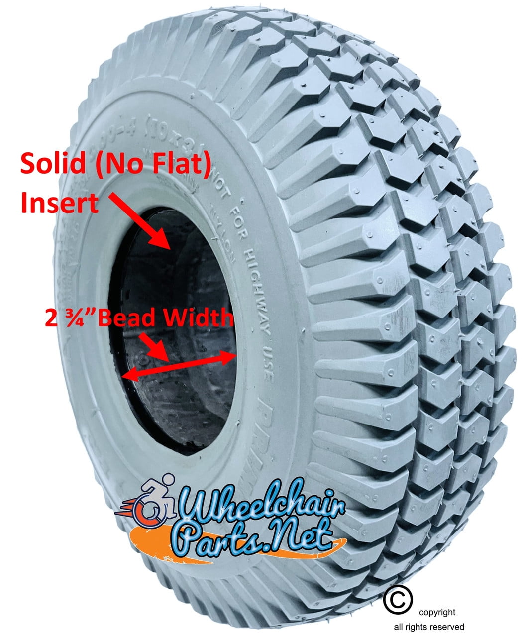 10"X3" (3.004 / 260*85) GREY COLOR, KNOBBY TREAD, FOAM FILL TIRE. FITS ...