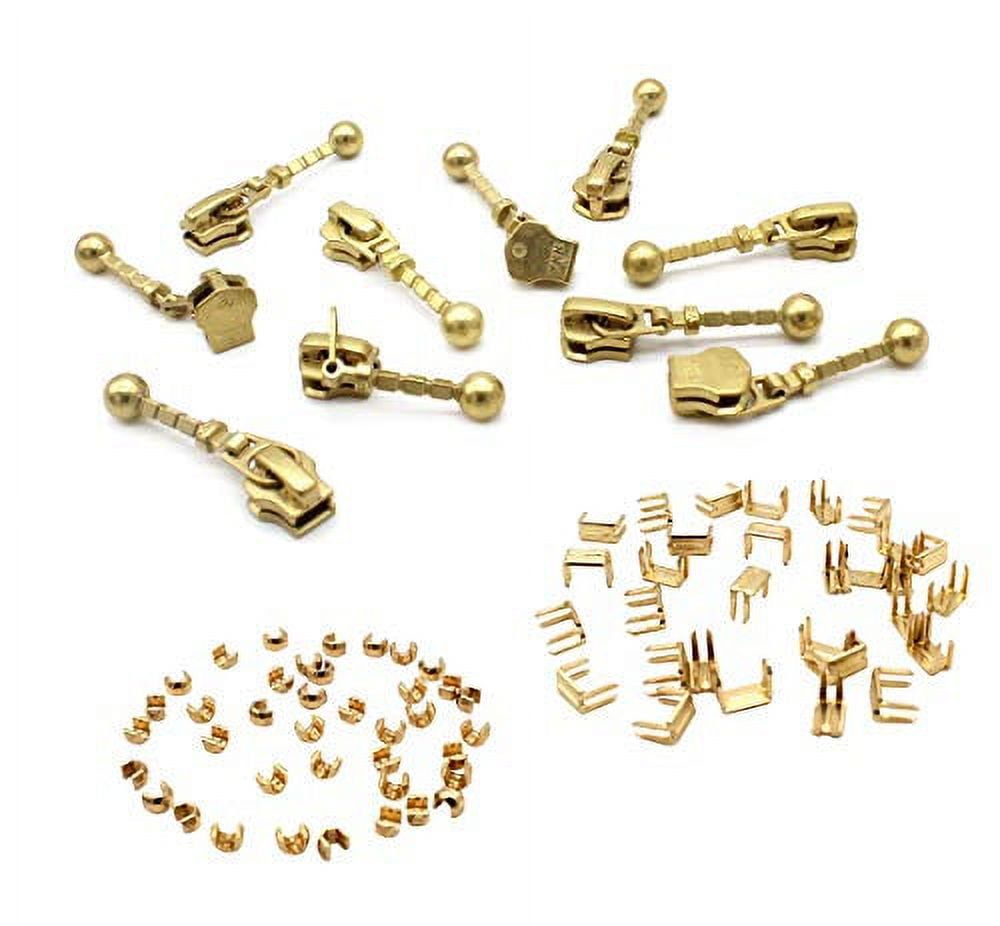 10 YKK #5 Fancy Brass Sliders + 30 Top Stops + 30 Bottom Stops (Choose ...