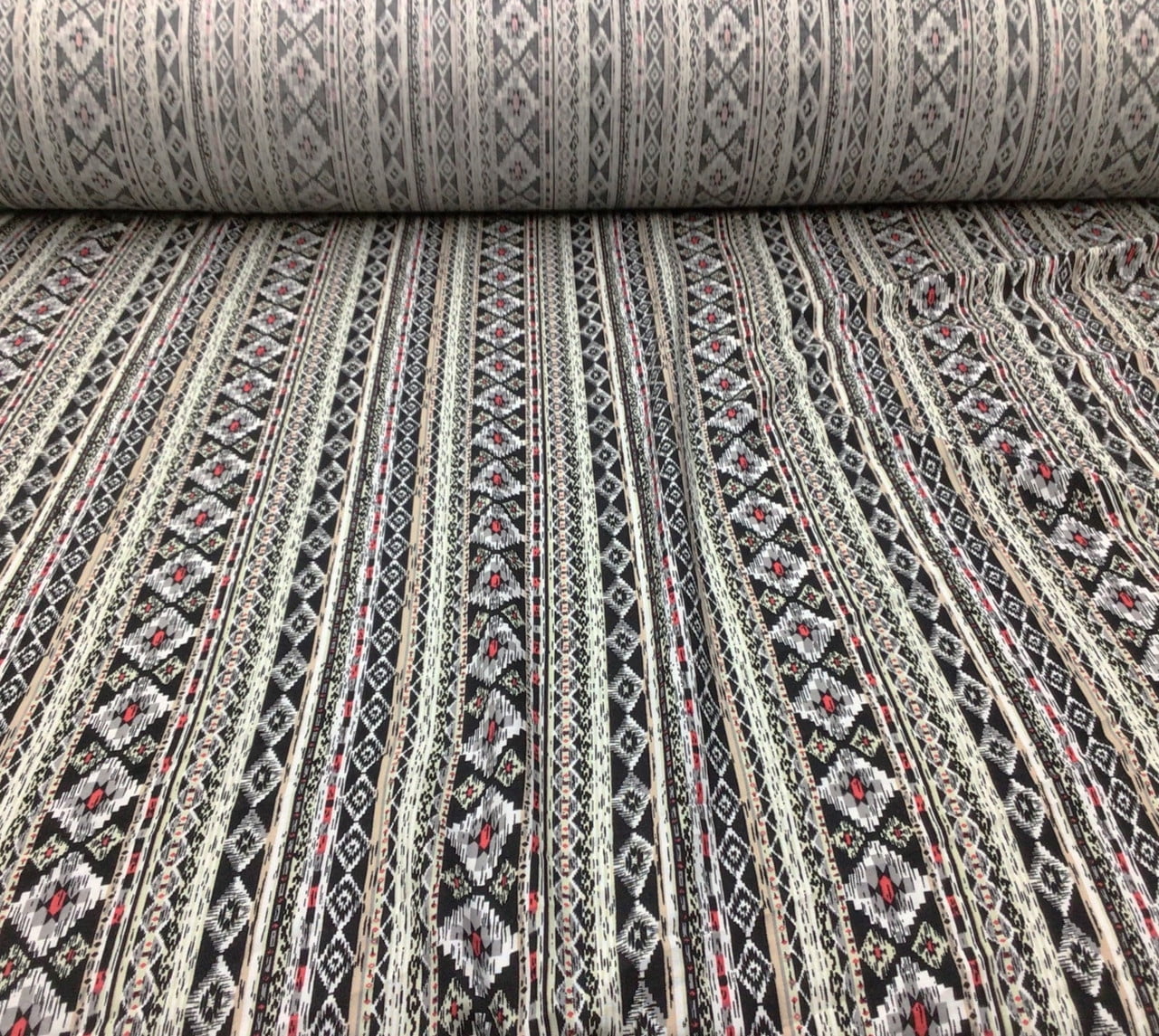 10 Yard Lot Fabric Challis Rayon Apparel Red Tan Black Cream Aztec F421 ...