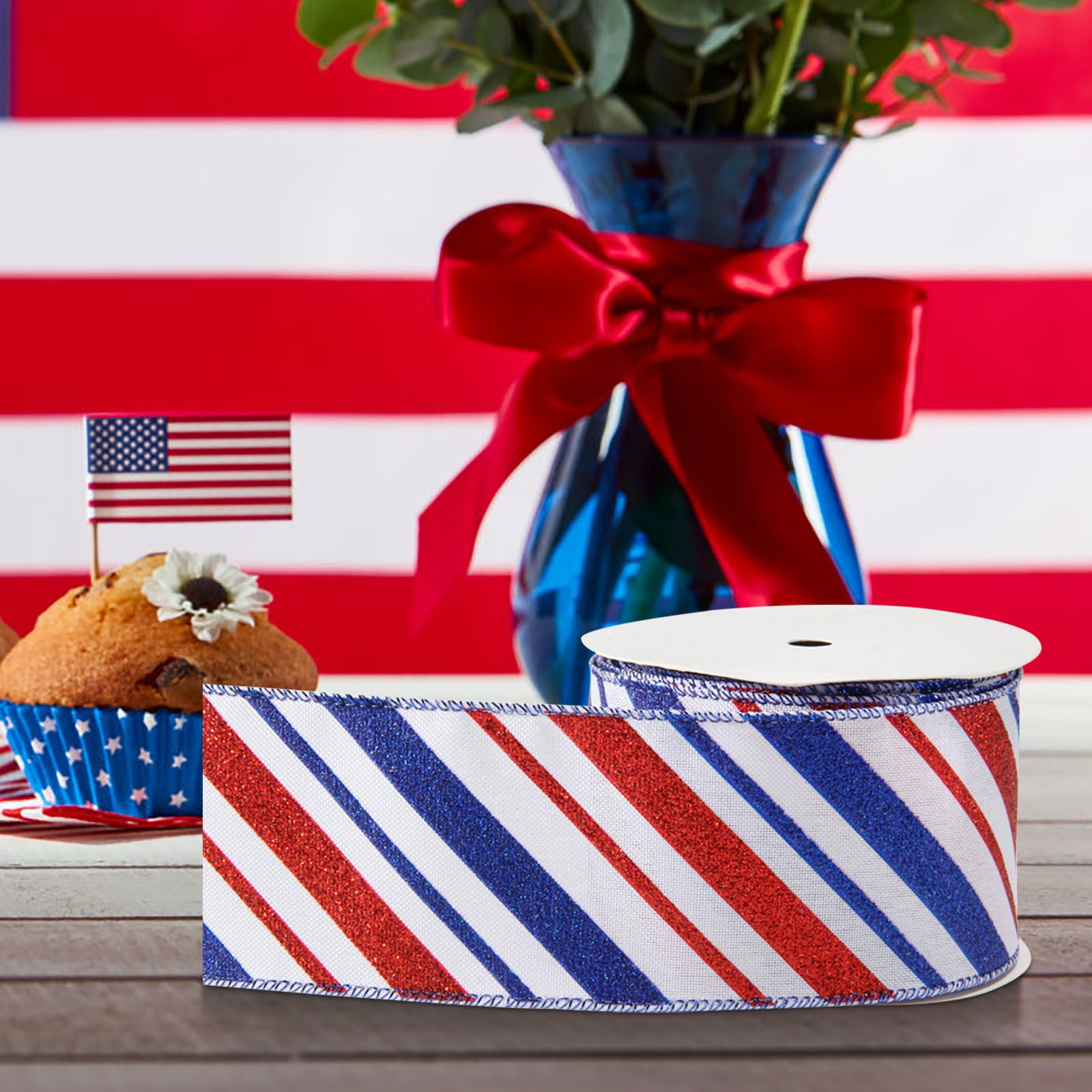 10 Yard Patriotic Wired Ribbon 4th of July American Flag Ribbons Red ...