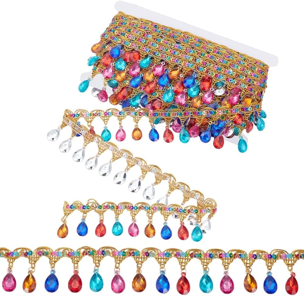 10 Yard Sequins Ribbon with Colorful Rhinestone 0.8 Inch Width Beaded ...