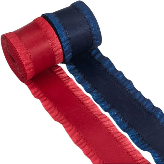 10 Yards 1-5/8 Inch Double Ruffled Ribbon Red Blue Polyester Fabric ...