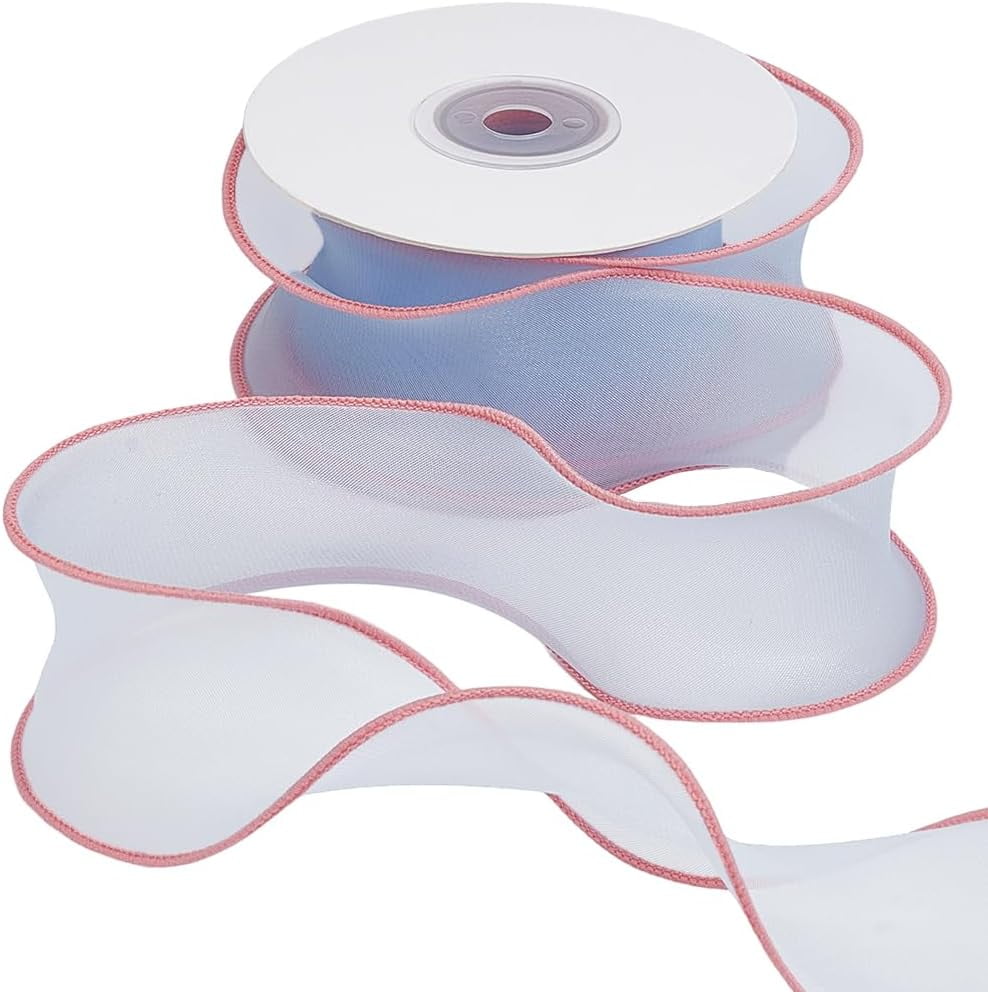 10 Yards 1.5 Inch Pink Blue Organza Mesh Ribbon Pastel Ruffle Edge ...