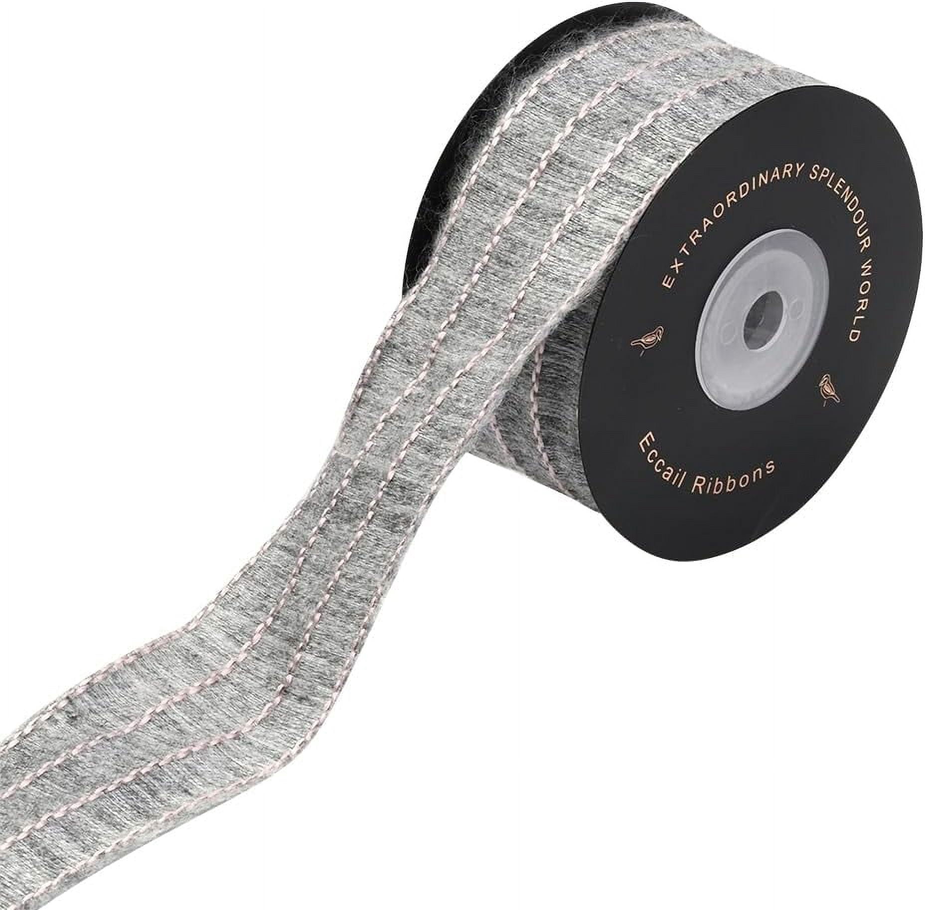 10 Yards 1.5 Inch Pink Grey Striped Ribbon Polyester Double Faced Wired ...