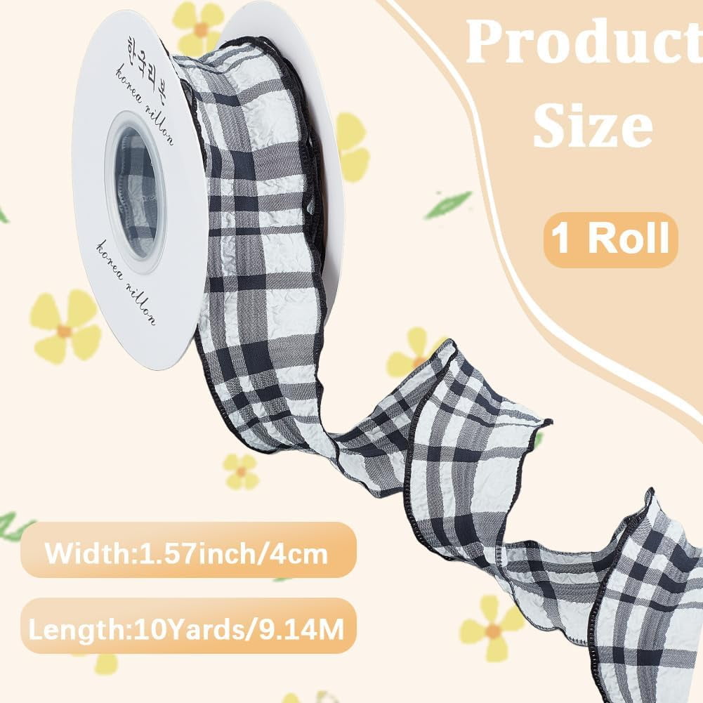 10 Yards 1.57 Inch Black White Gingham Ribbon Plaid Checkered Double ...