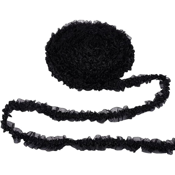 10 Yards 1.5inch Black Satin Organza Ruffled Lace Trim Gathered Pleated ...