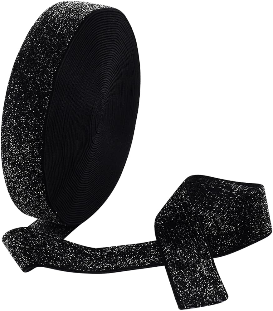 10 Yards 1 Inch Black and Silver Velvet Ribbon Single Faced Glitter ...