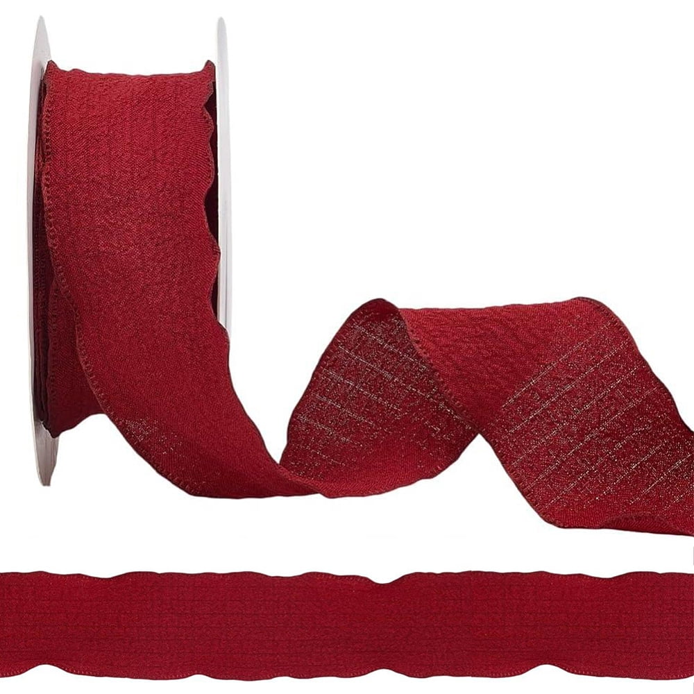 10 Yards 1 Inch Dark Red Gathered Ribbon Wavy Edge Wrinkled Trim ...