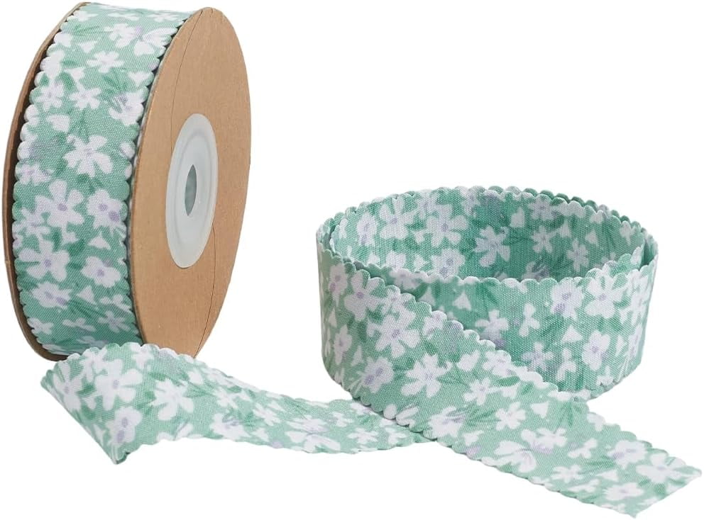 10 Yards 1 Inch Green Flower Print Ribbon Vintage Spring Summer Themed ...