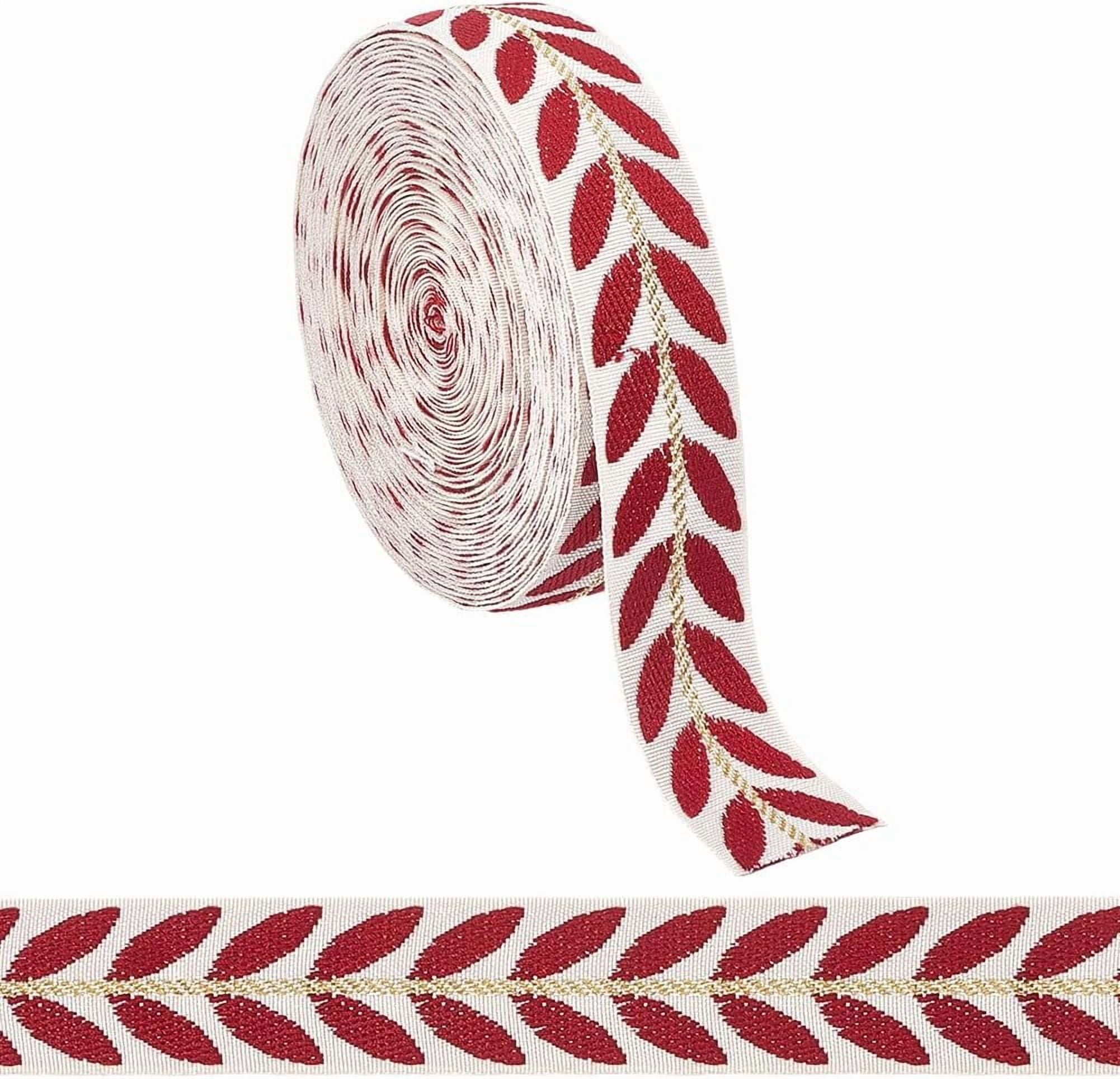 10 Yards 1 Inch Red Embroidered Ribbon Trim Tape Polyester White ...