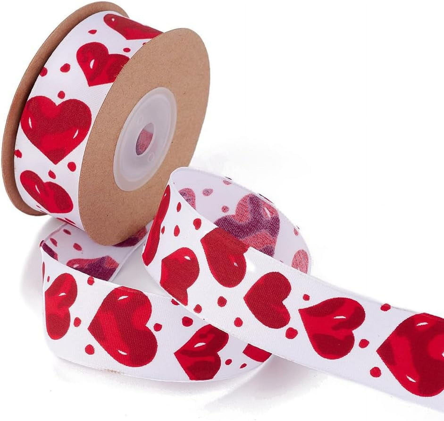 10 Yards 1 Inch Red White Heart Ribbon Print Pattern Ribbon Single Face ...