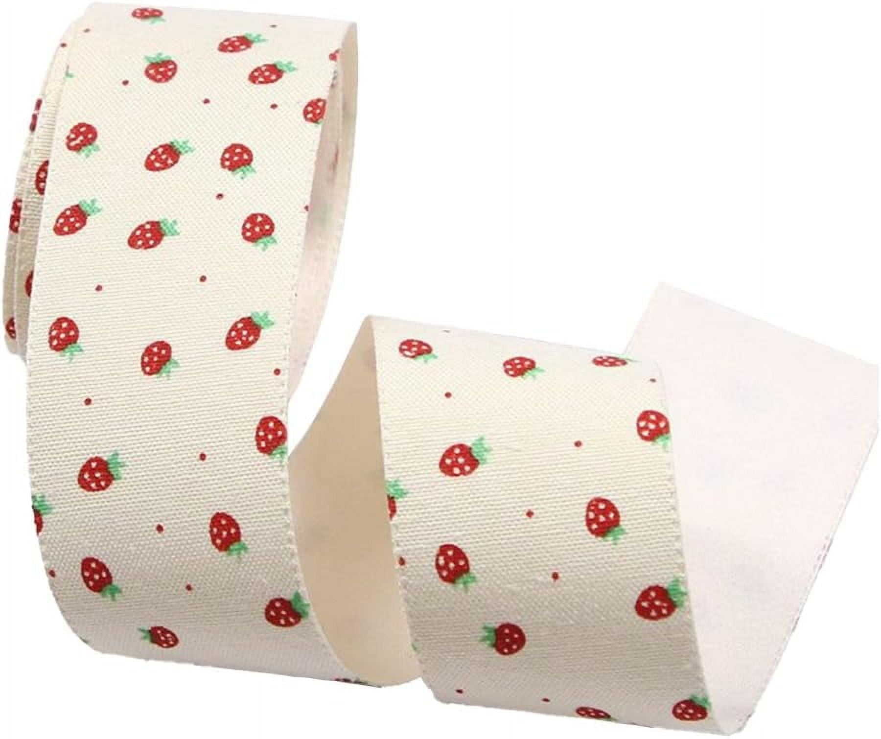 10 Yards 1 Inch White Strawberry Ribbon Fruit Ribbon Single Face Cute ...
