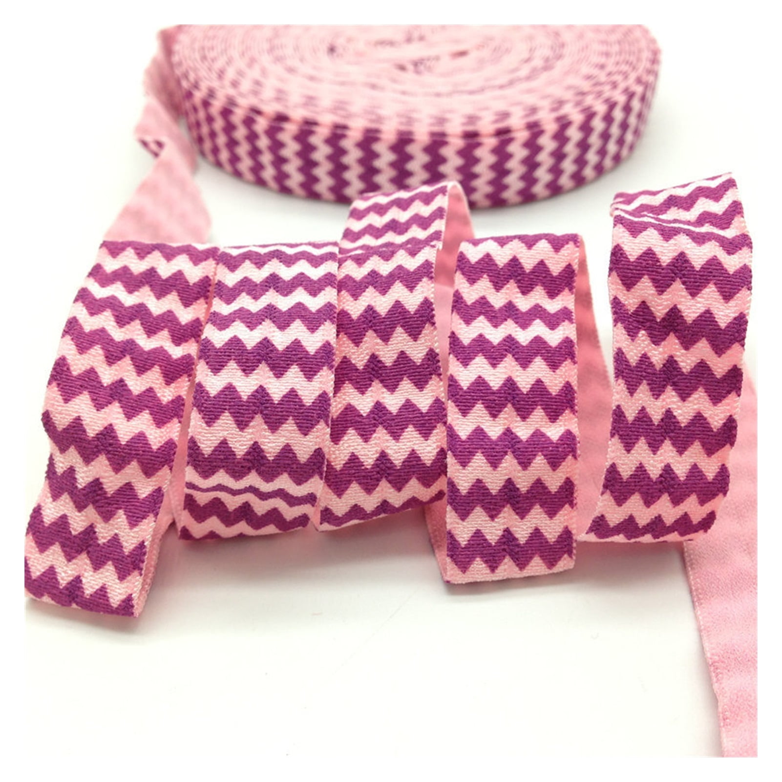 10 Yards 16mm Chevron Print Fold Over Elastic FOE Ripple Ribbon Webbing ...