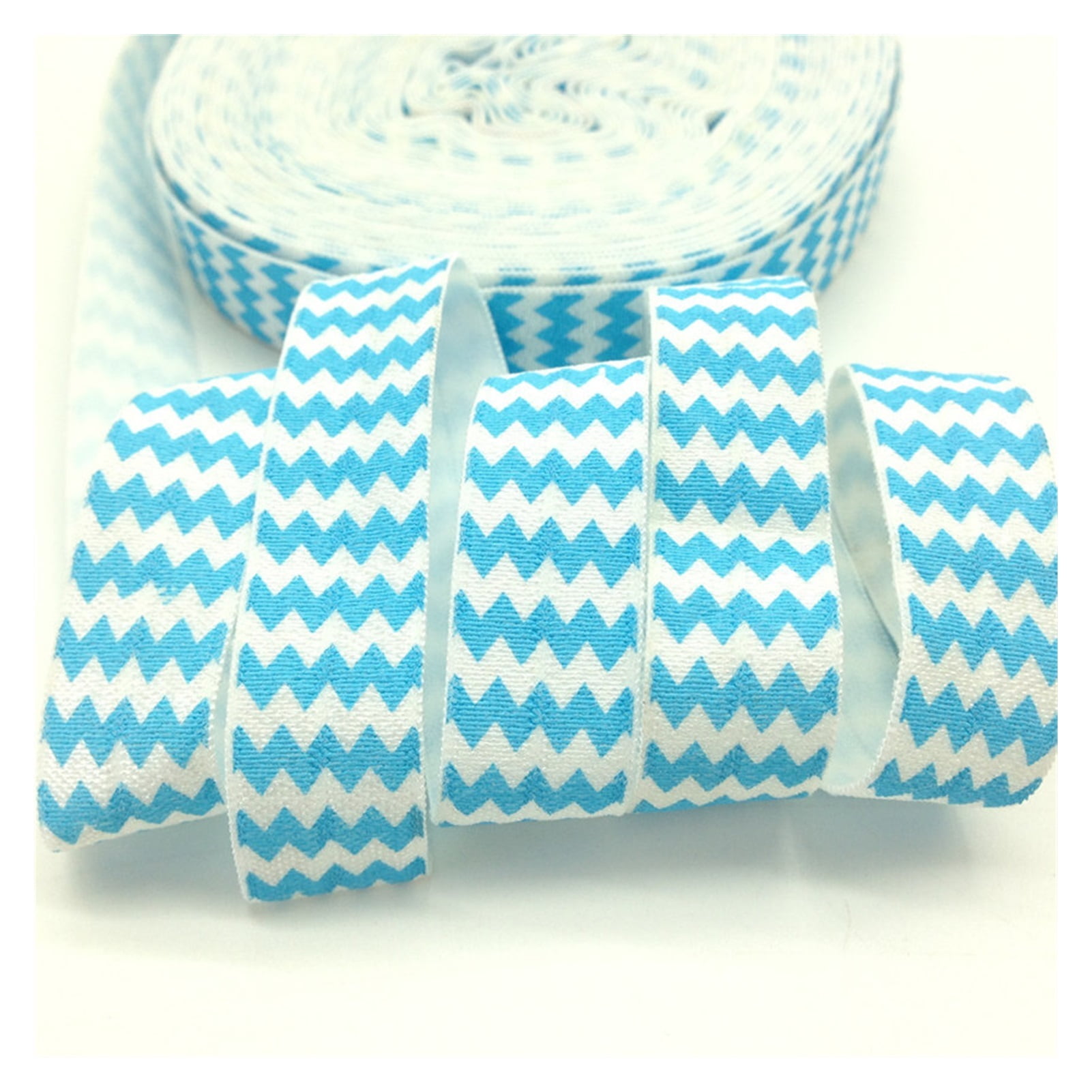 10 Yards 16mm Chevron Print Fold Over Elastic FOE Ripple Ribbon Webbing ...