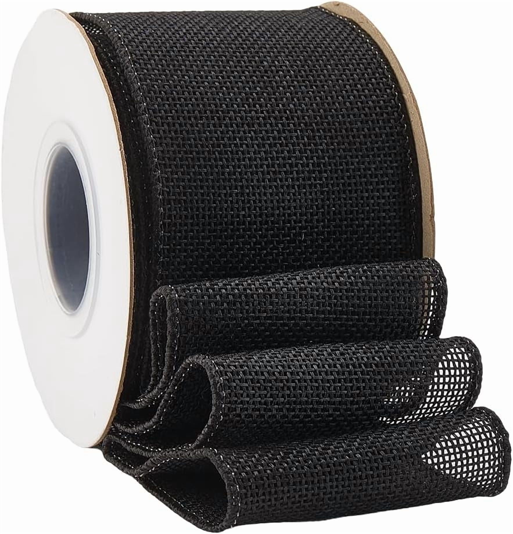 10 Yards 2.5 Inch Black Burlap Wired Edge Ribbon Wide Soild Natural ...