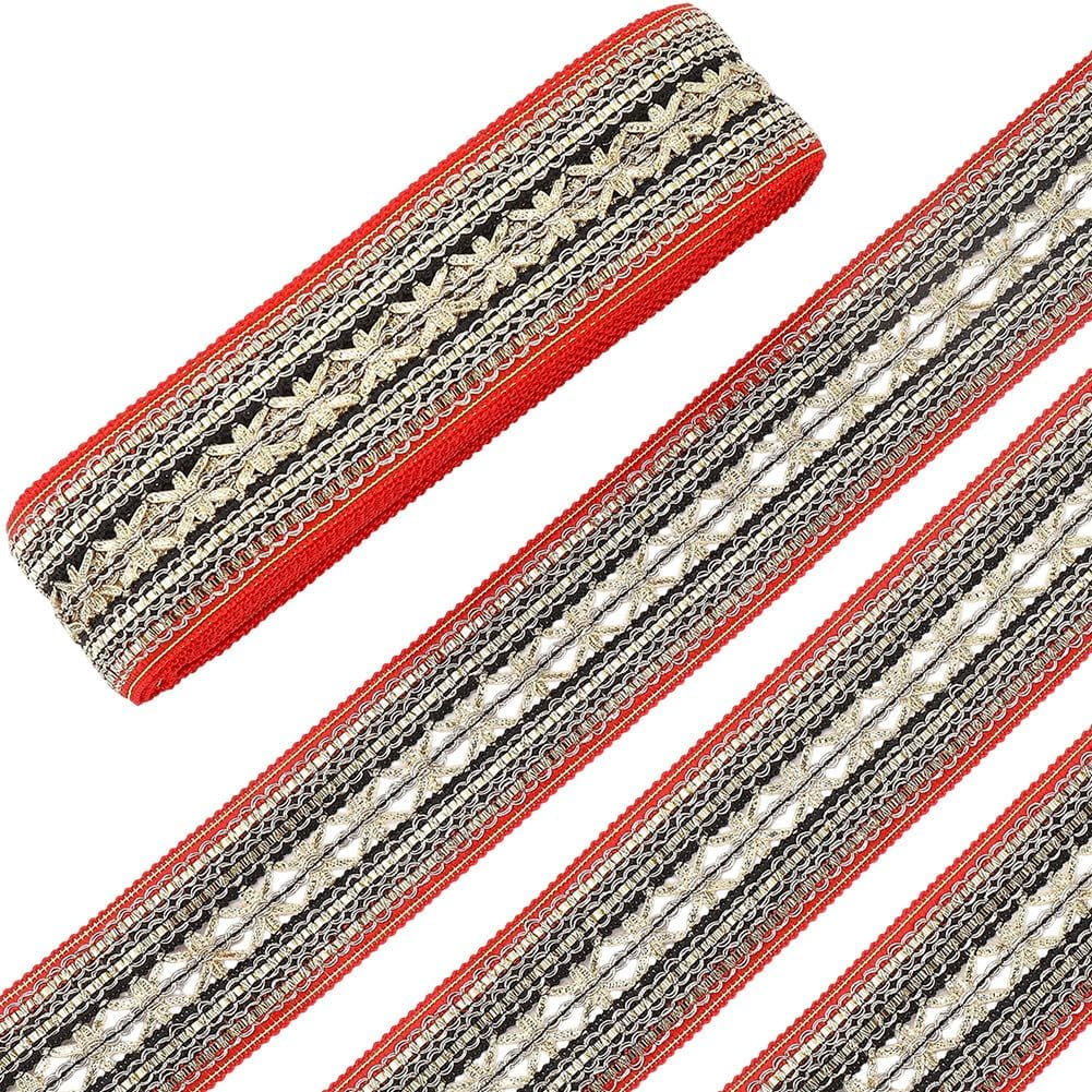 10 Yards 2 Inch Red Gold Jacquard Ribbon Trim Tape Floral Embroidered ...