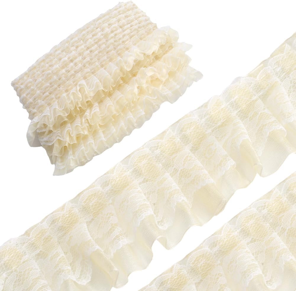 10Yards 2 Layer Chiffon Lace Edge Trim 5cm Wide Pleated Gathered Voile ...