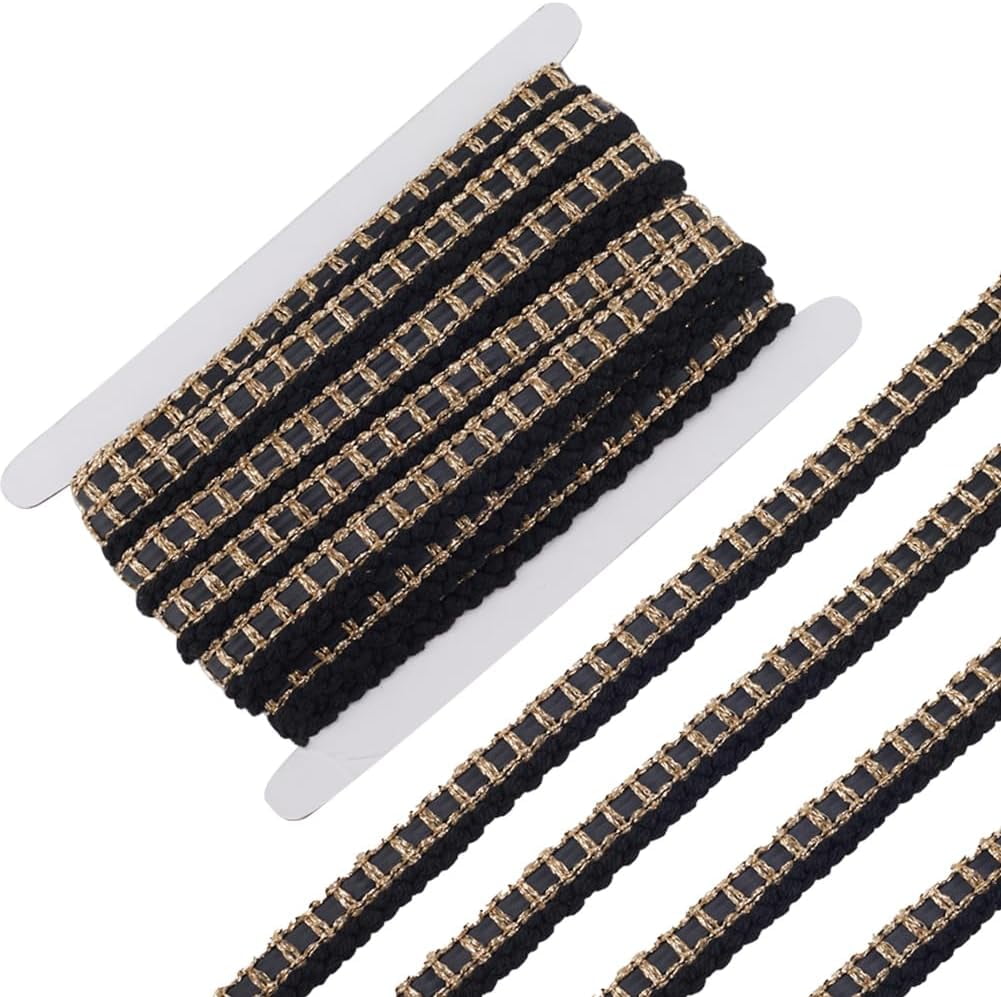 10 Yards 20mm Black Leather Silver Metallic Embellishment Gimp Braid ...