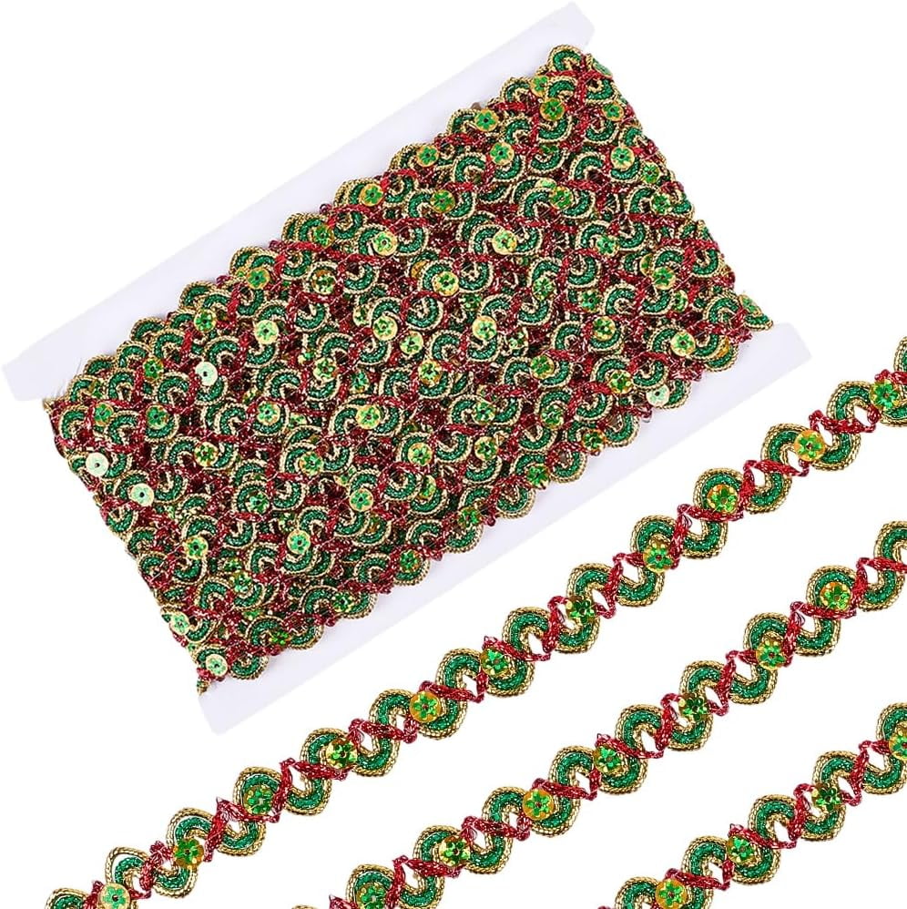 10 Yards 5/8 Inch Green Red Sequin Trim Flat Sequins Beaded Strip Rick ...